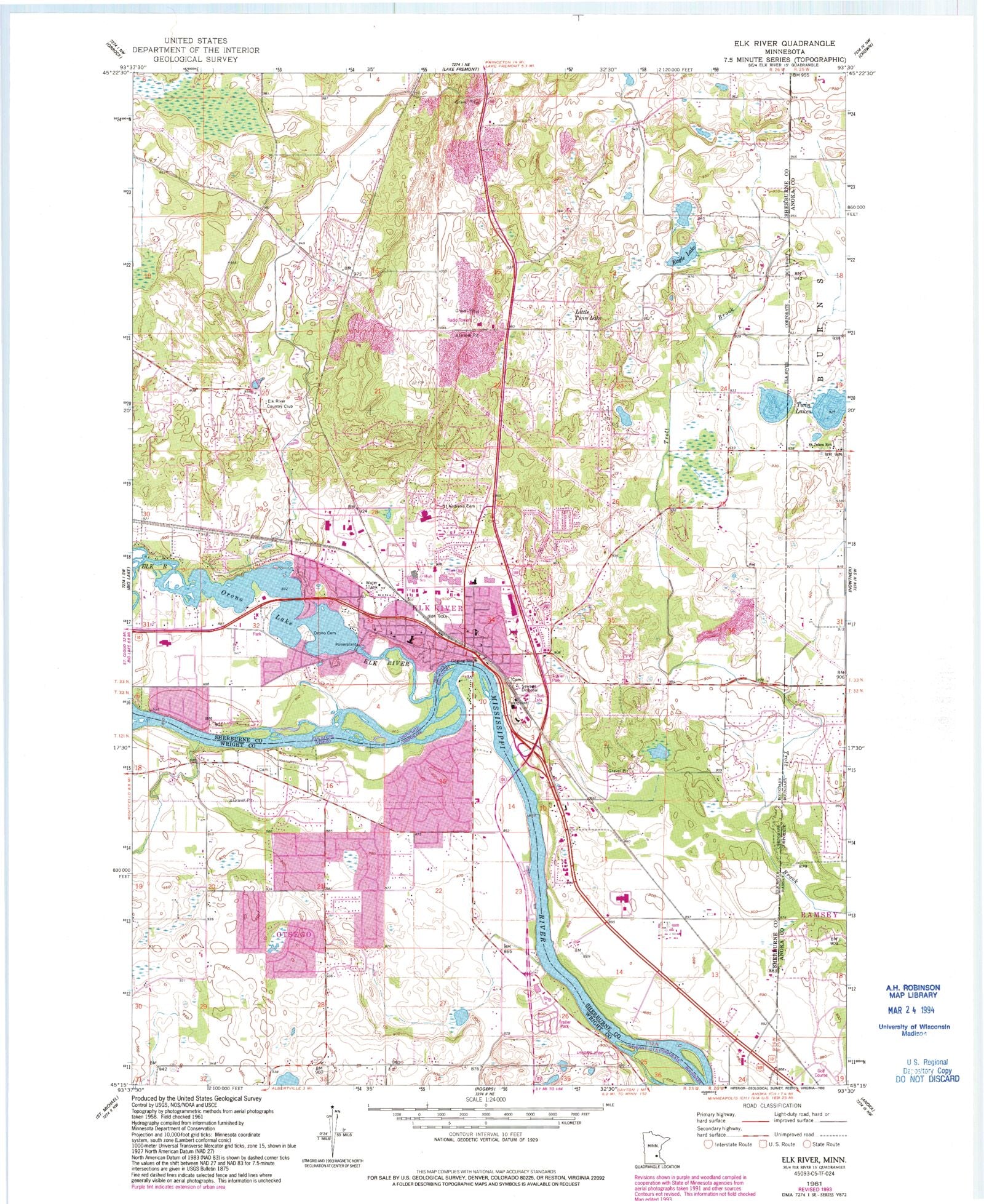 Classic USGS Elk River Minnesota 7.5'x7.5' Topo Map – MyTopo Map Store
