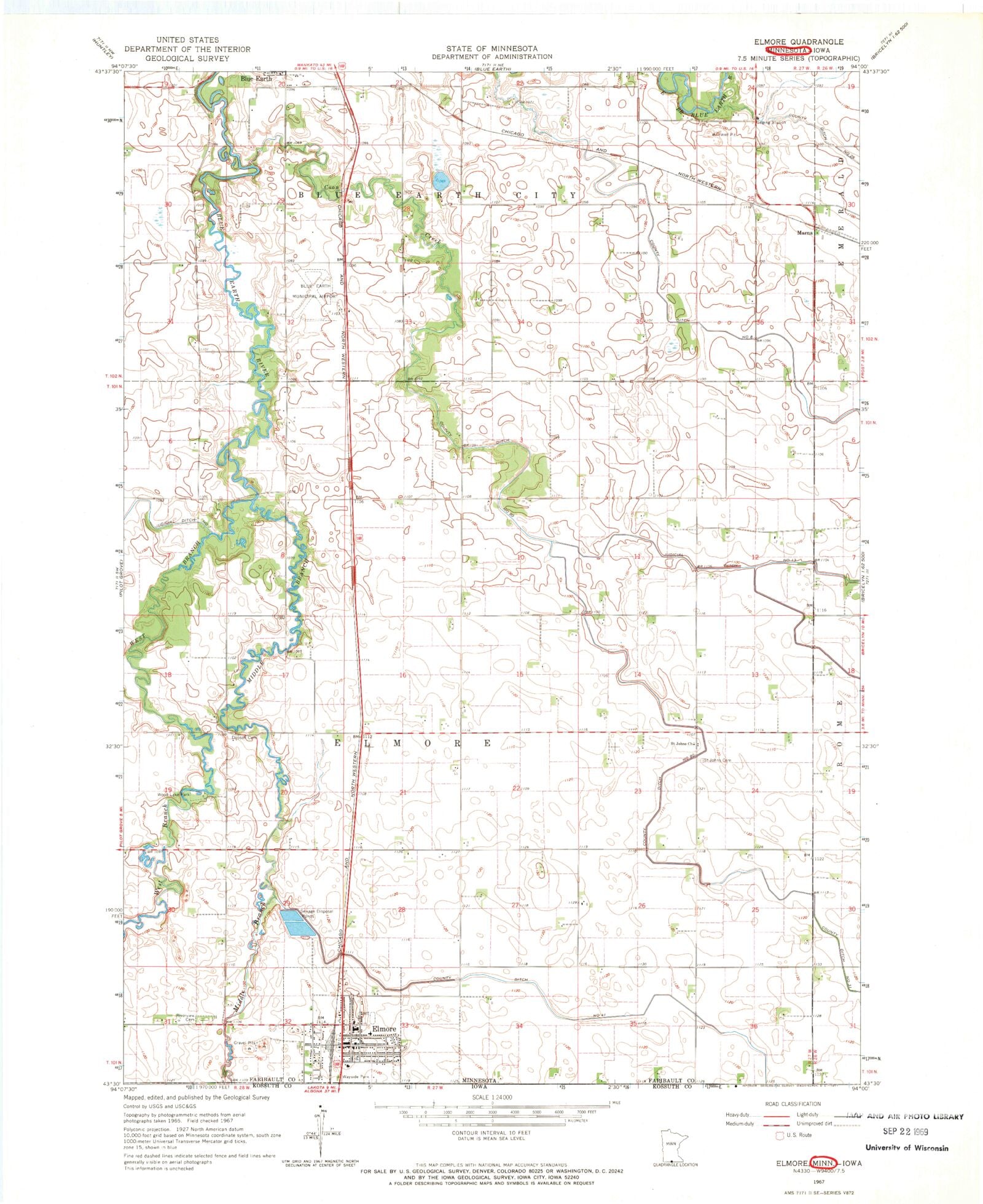 Classic USGS Elmore Minnesota 7.5'x7.5' Topo Map – MyTopo Map Store