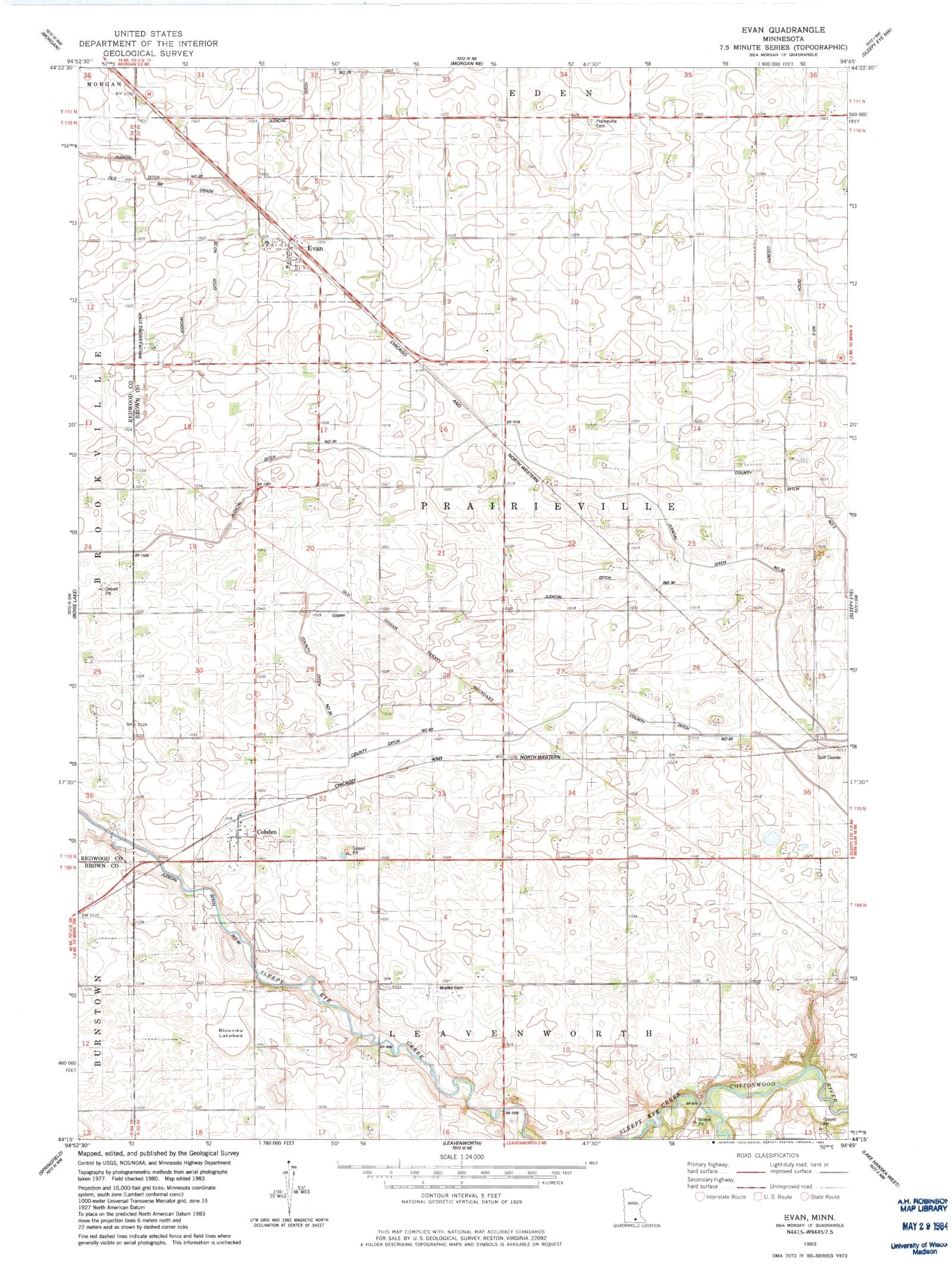 Classic USGS Evan Minnesota 7.5'x7.5' Topo Map – MyTopo Map Store