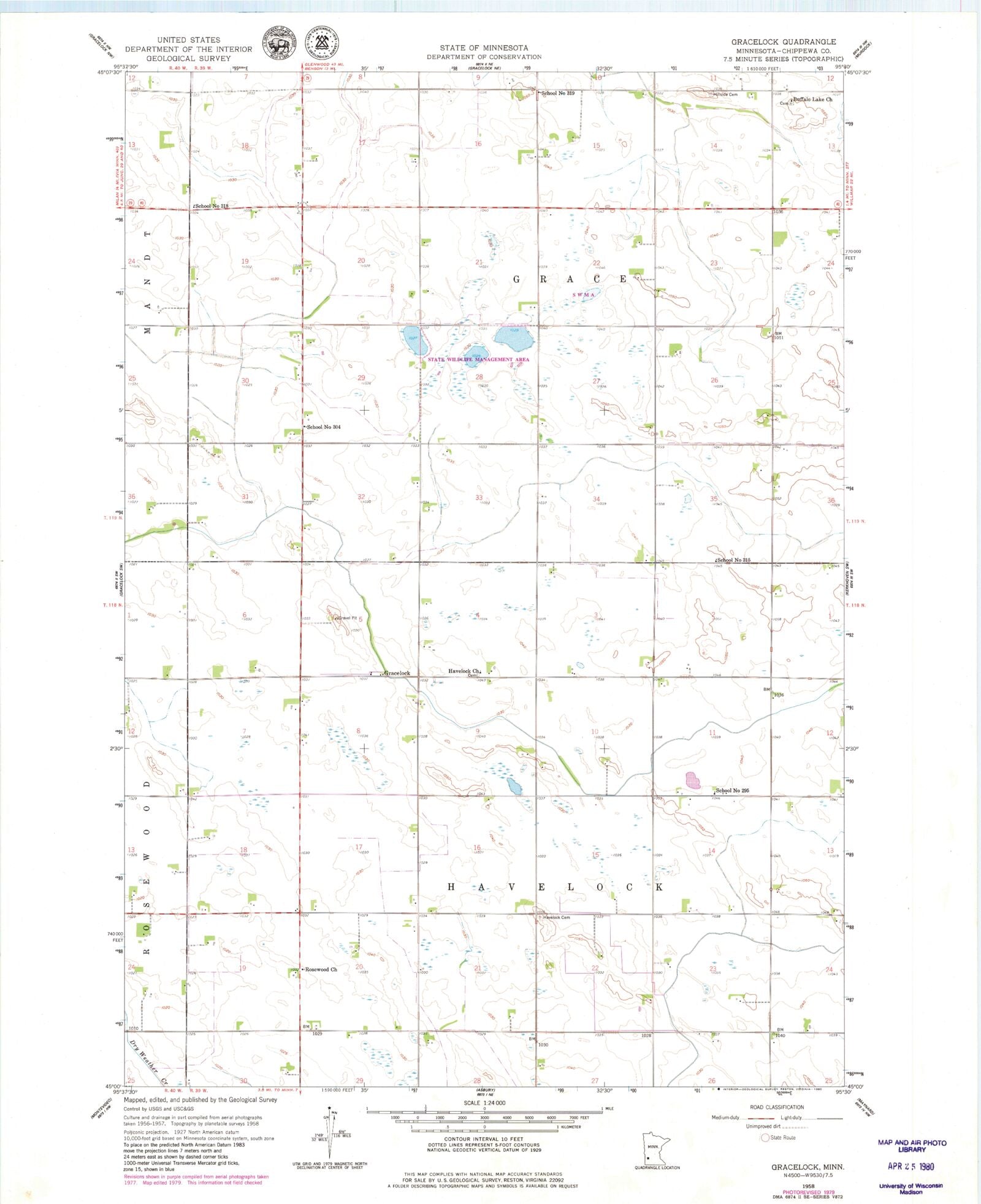 Classic USGS Gracelock Minnesota 7.5'x7.5' Topo Map – MyTopo Map Store