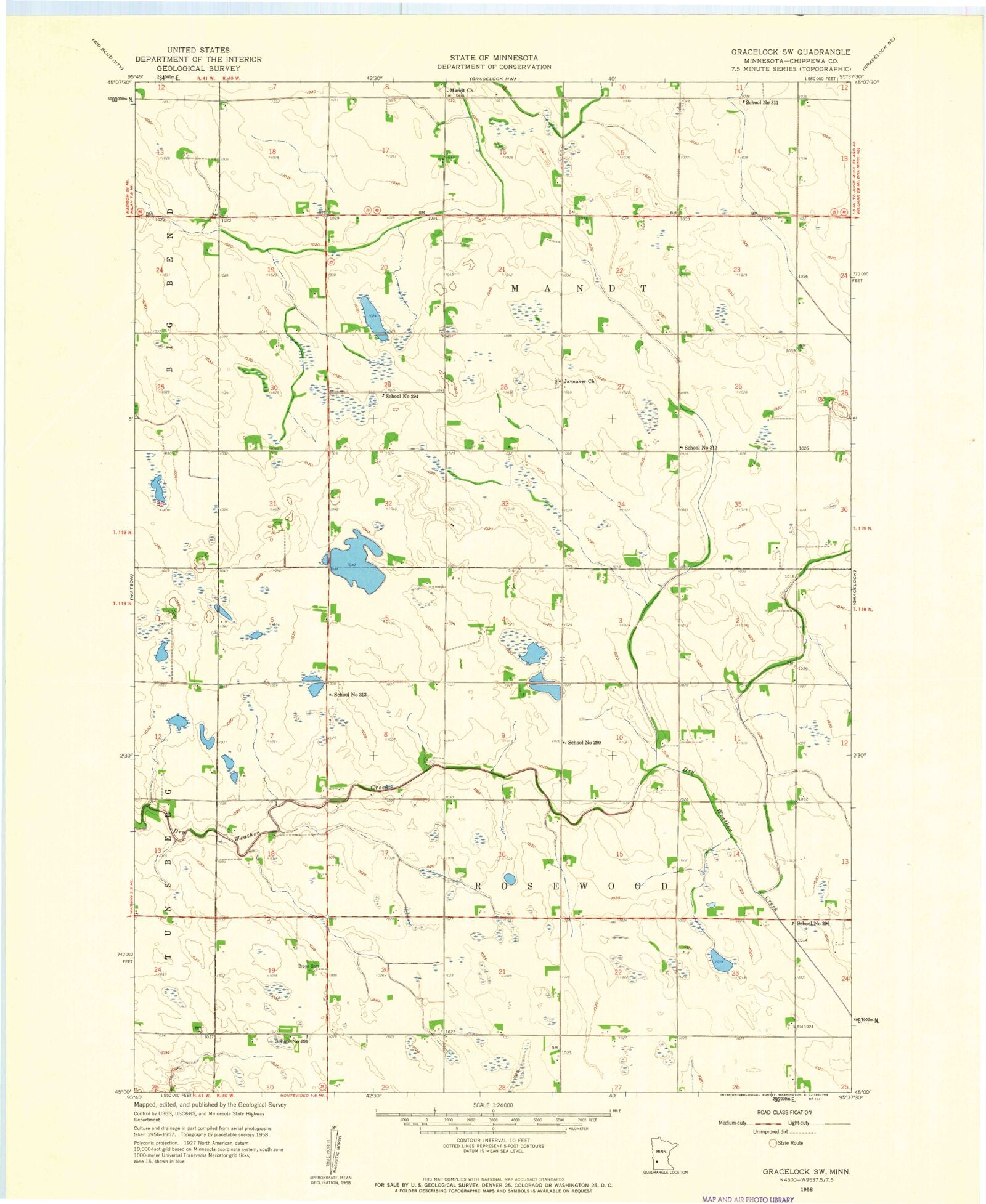 Classic USGS Gracelock SW Minnesota 7.5'x7.5' Topo Map – MyTopo Map Store