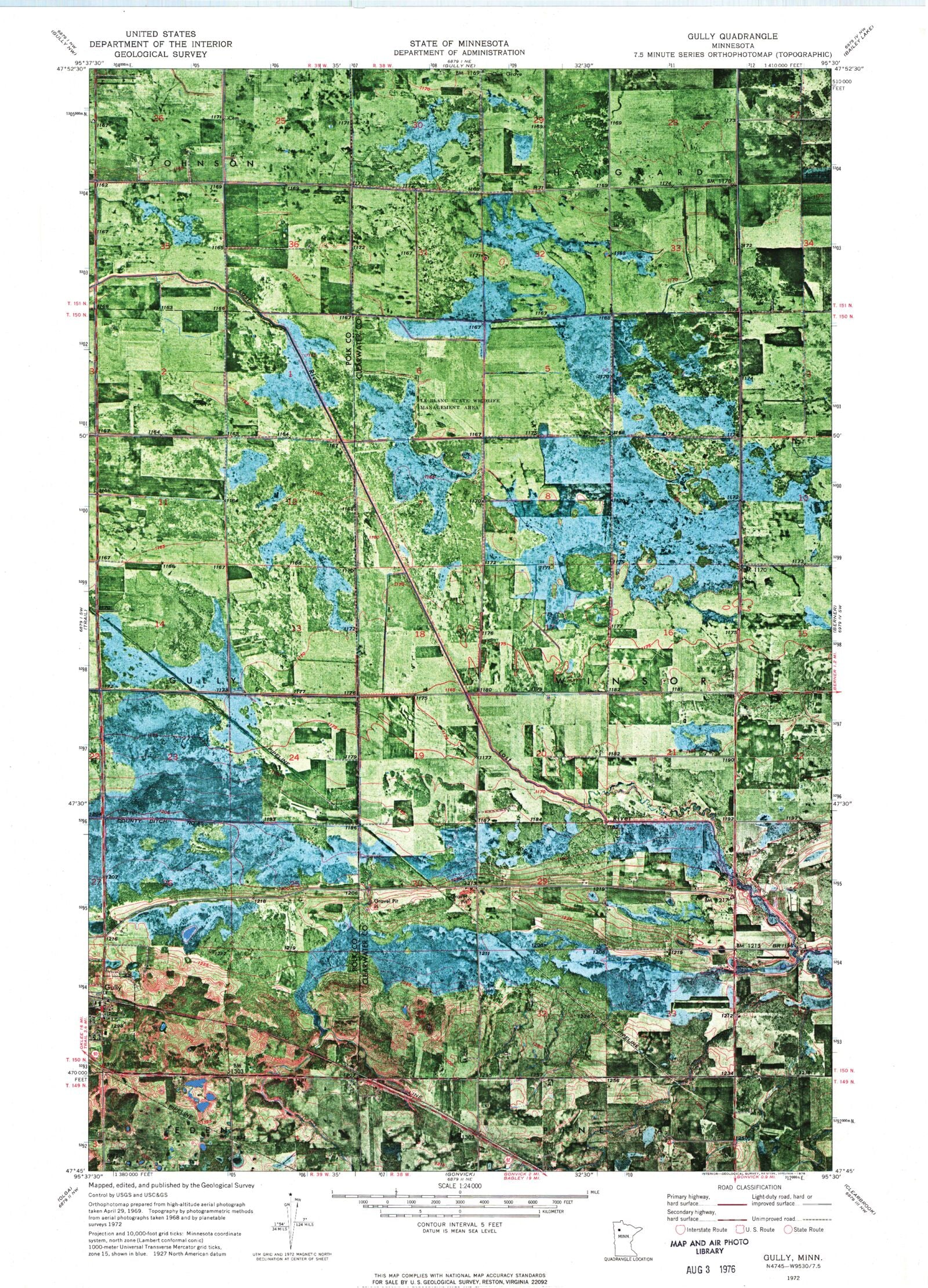 Classic USGS Gully Minnesota 7.5'x7.5' Topo Map – MyTopo Map Store
