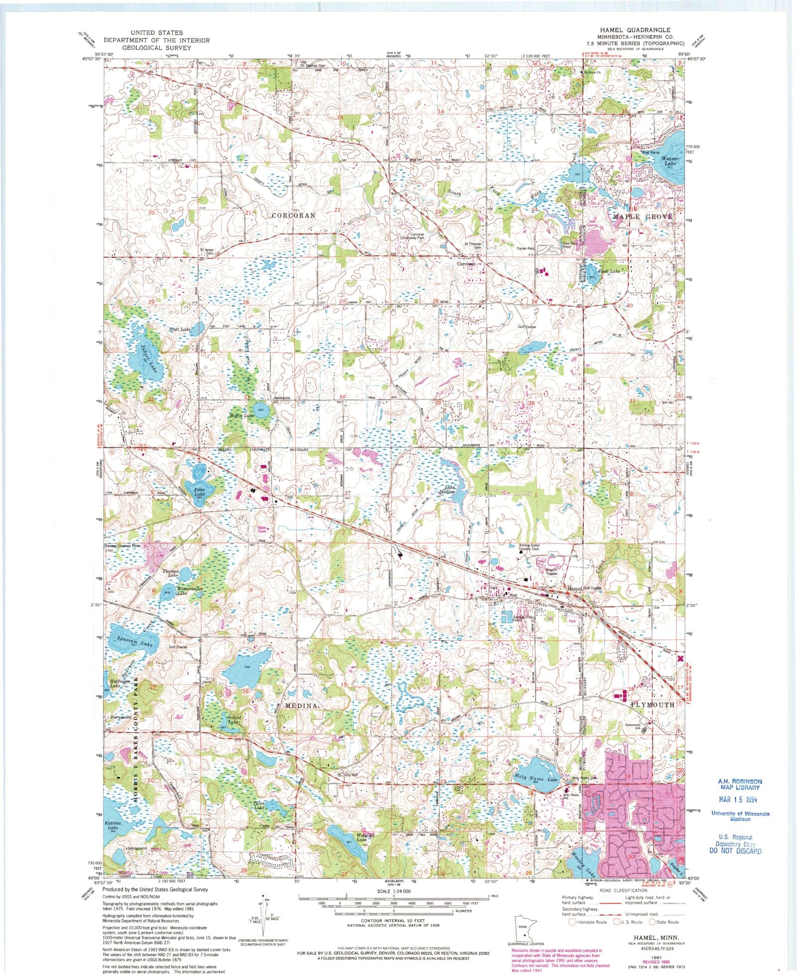 Classic USGS Hamel Minnesota 7.5'x7.5' Topo Map – MyTopo Map Store