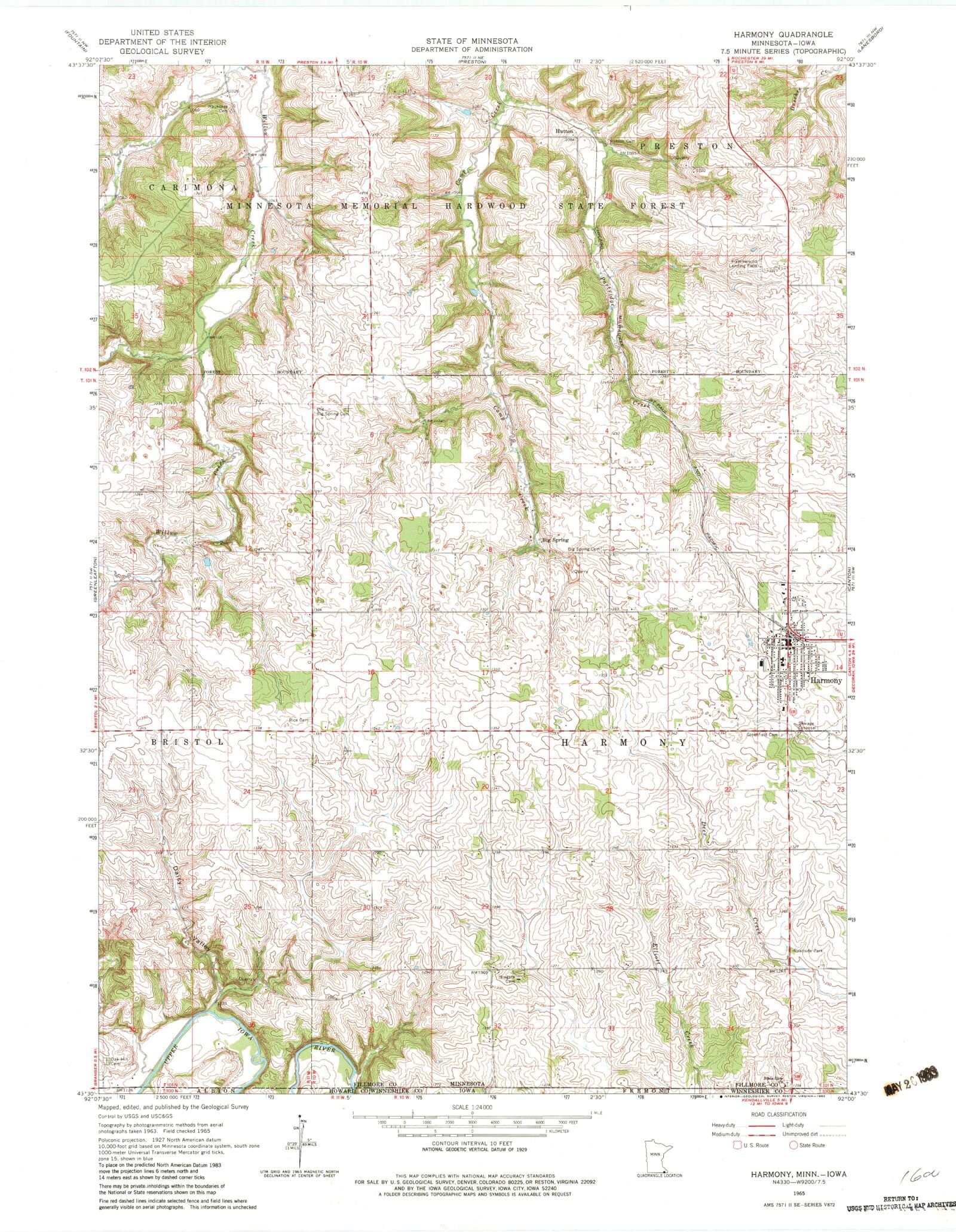 Classic USGS Harmony Minnesota 7.5'x7.5' Topo Map – MyTopo Map Store