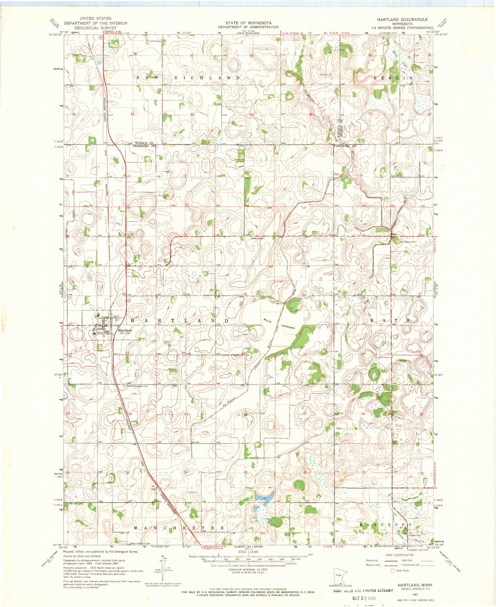 Classic USGS Hartland Minnesota 7.5'x7.5' Topo Map – MyTopo Map Store