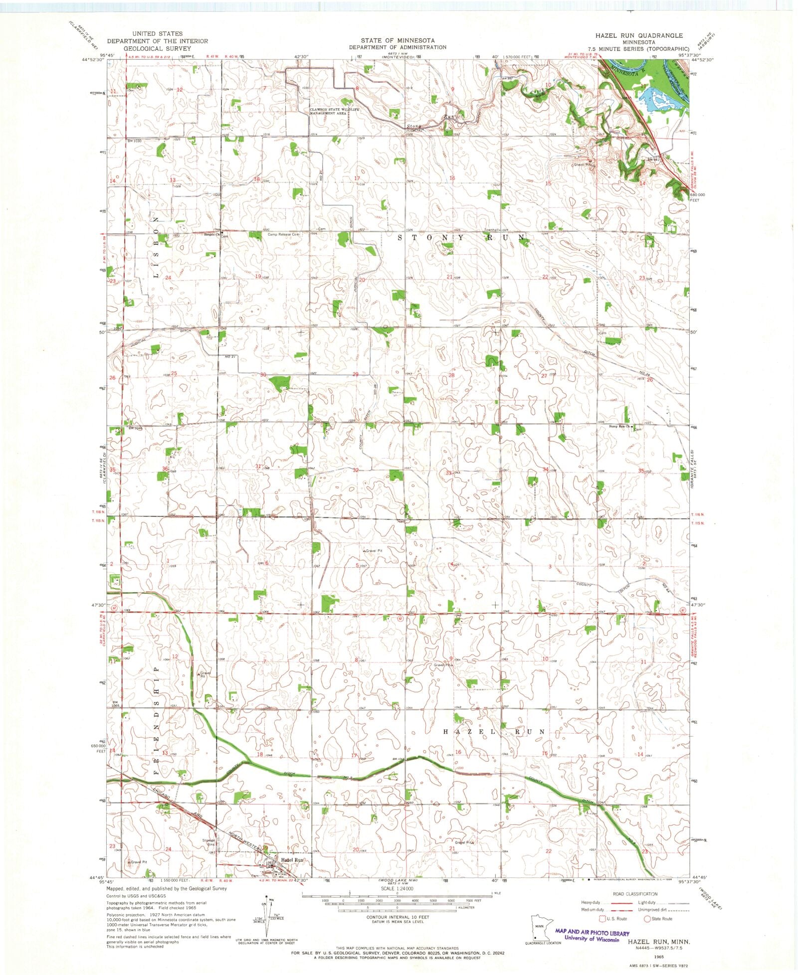 Classic USGS Hazel Run Minnesota 7.5'x7.5' Topo Map – MyTopo Map Store