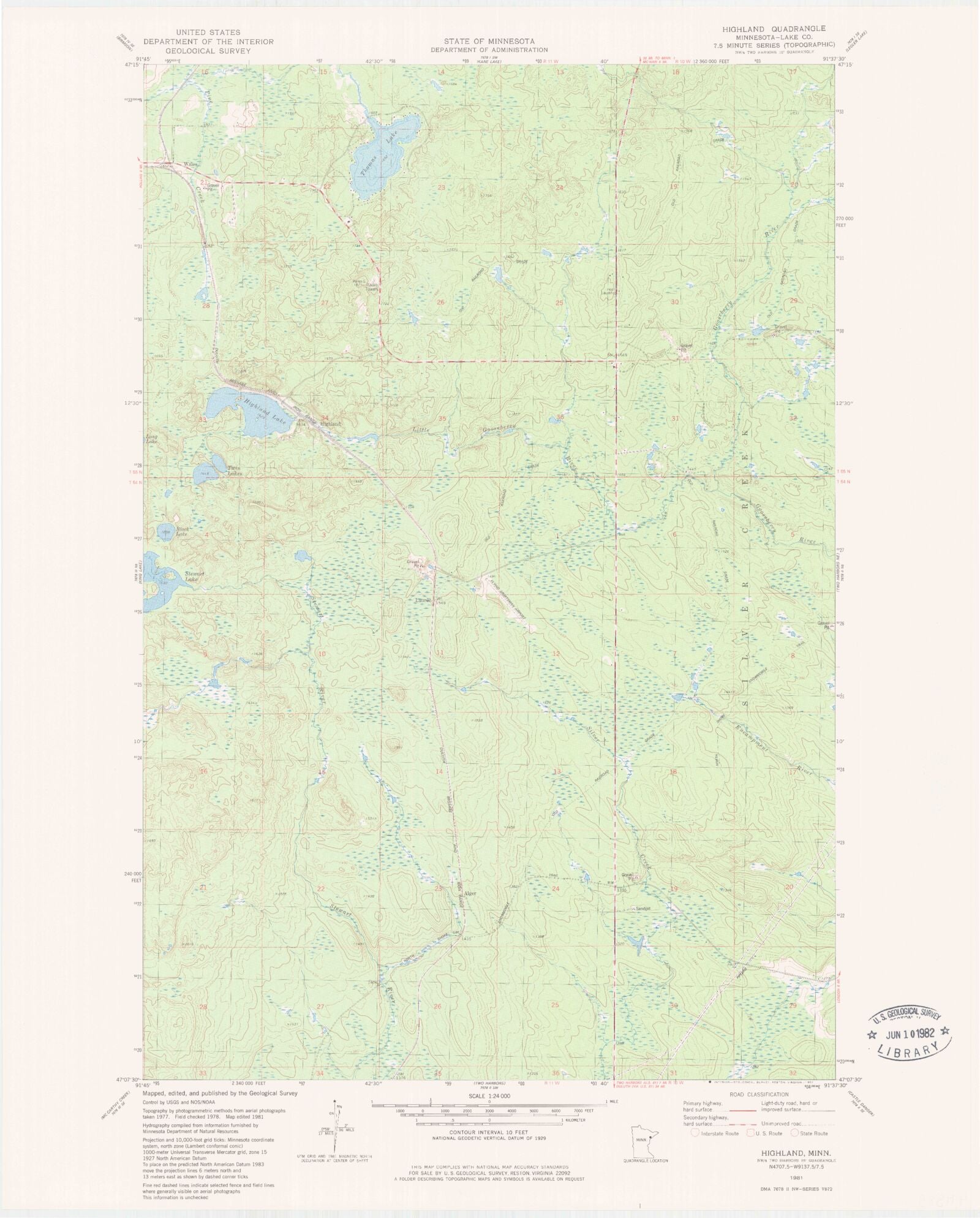 Classic USGS Highland Minnesota 7.5'x7.5' Topo Map – MyTopo Map Store
