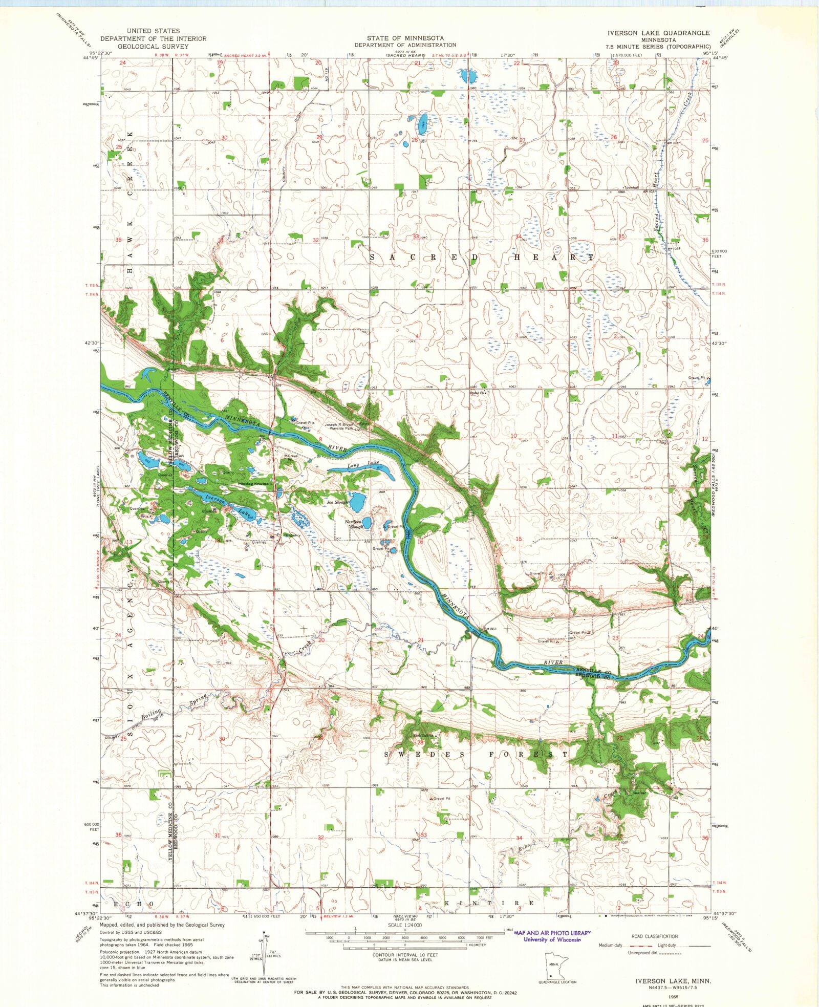 Classic USGS Iverson Lake Minnesota 7.5'x7.5' Topo Map – MyTopo Map Store
