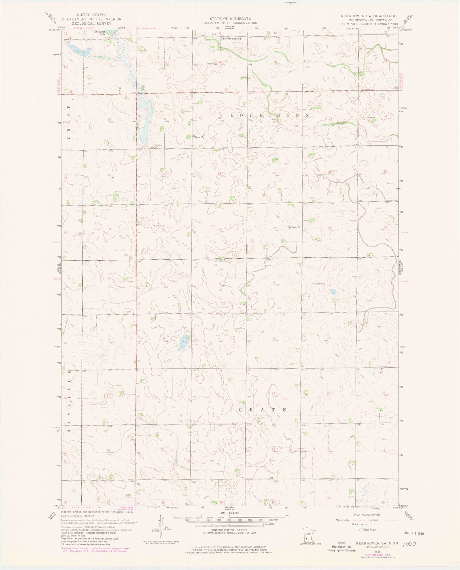 Classic USGS Kerkhoven SW Minnesota 7.5'x7.5' Topo Map – MyTopo Map Store