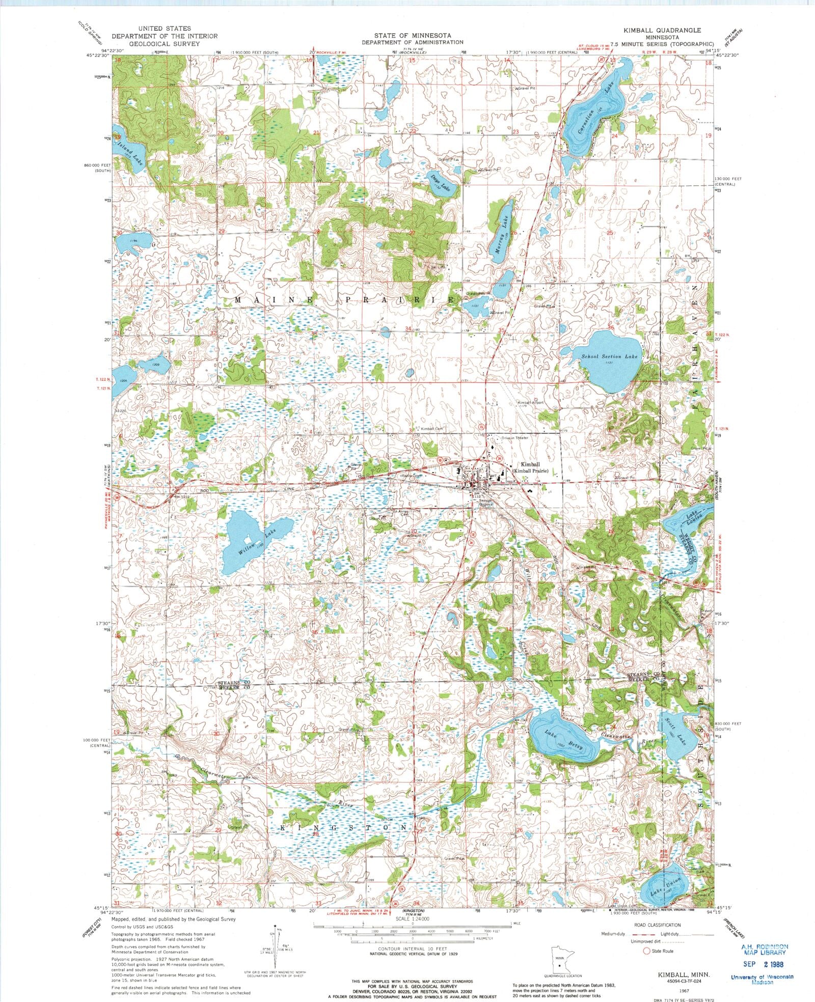 Classic USGS Kimball Minnesota 7.5'x7.5' Topo Map – MyTopo Map Store