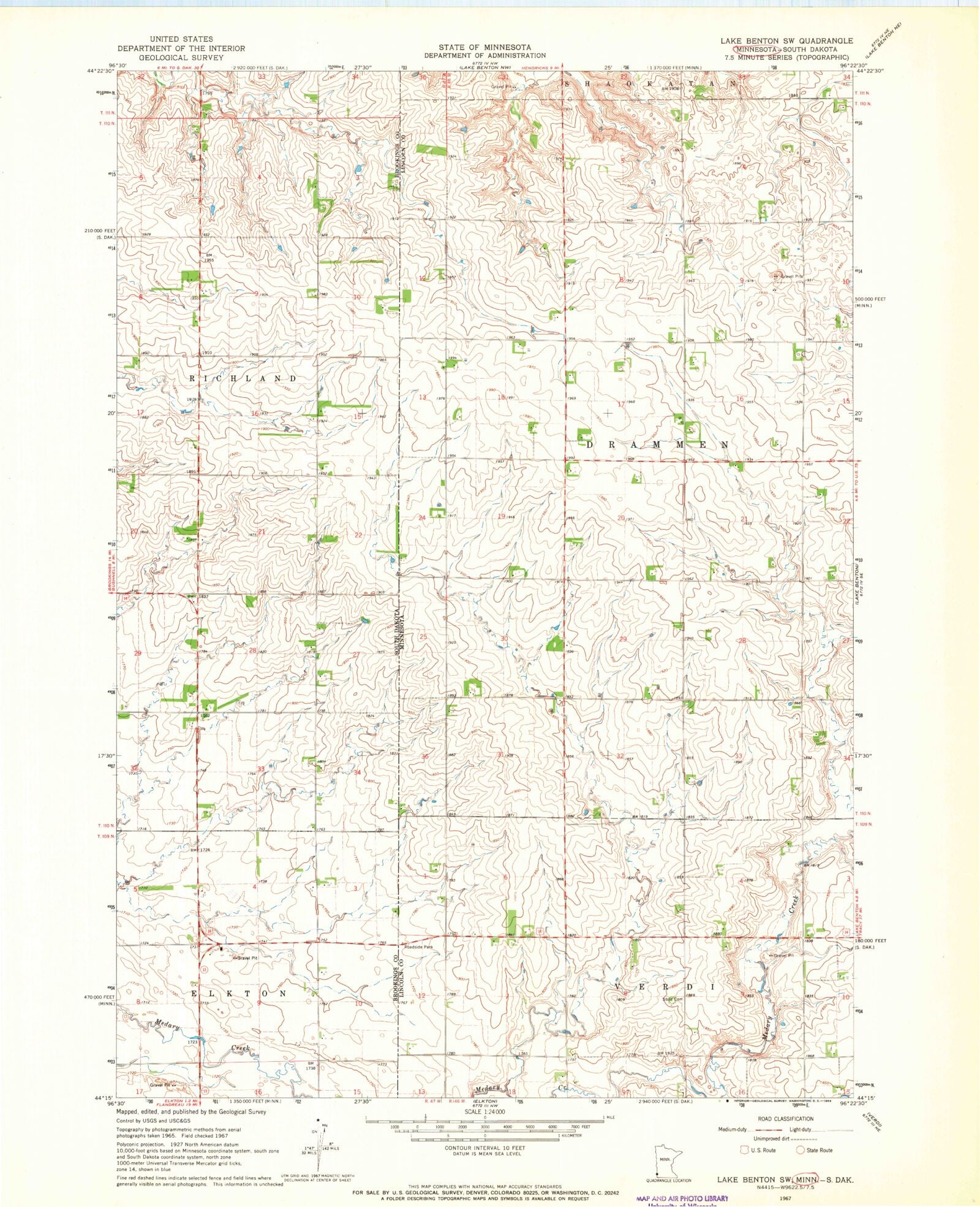 Classic USGS Lake Benton SW Minnesota 7.5'x7.5' Topo Map – MyTopo Map Store