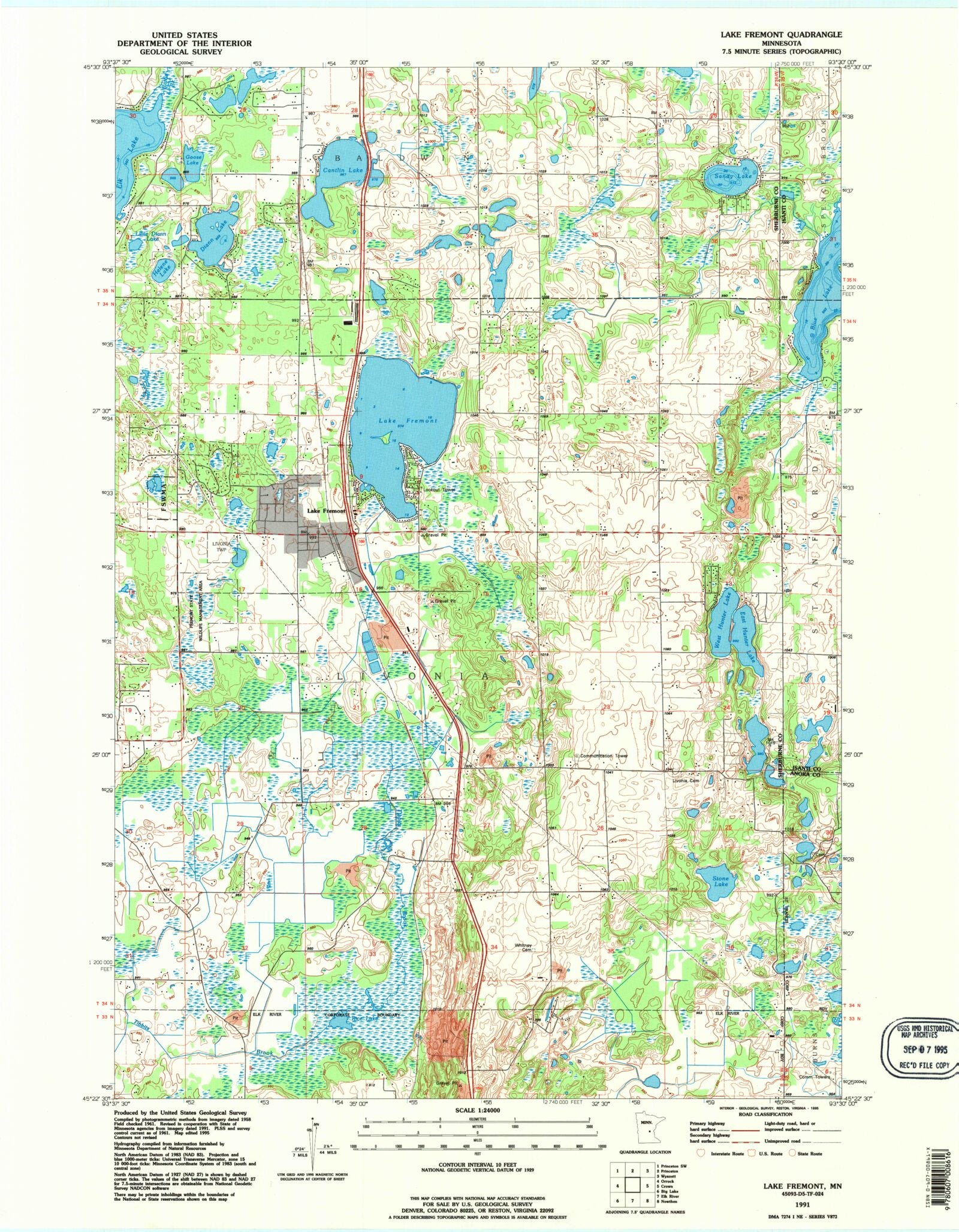 Classic USGS Lake Fremont Minnesota 7.5'x7.5' Topo Map – MyTopo Map Store