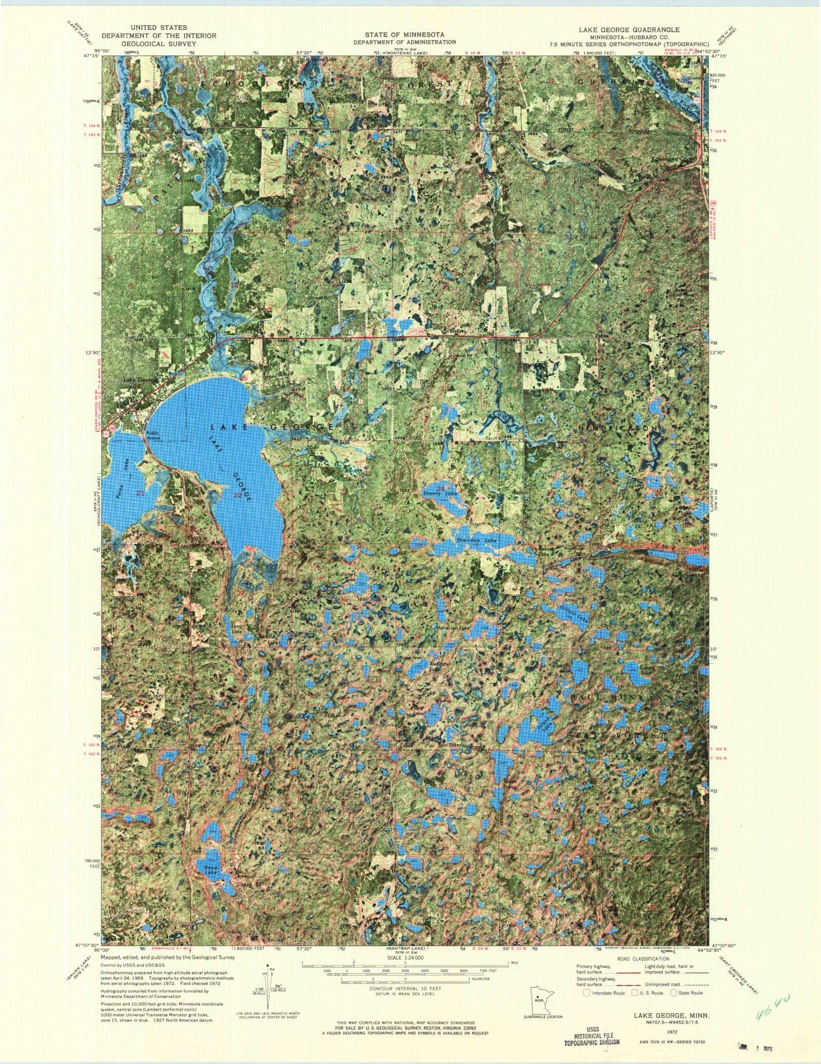 Classic USGS Lake George Minnesota 7.5'x7.5' Topo Map – MyTopo Map Store