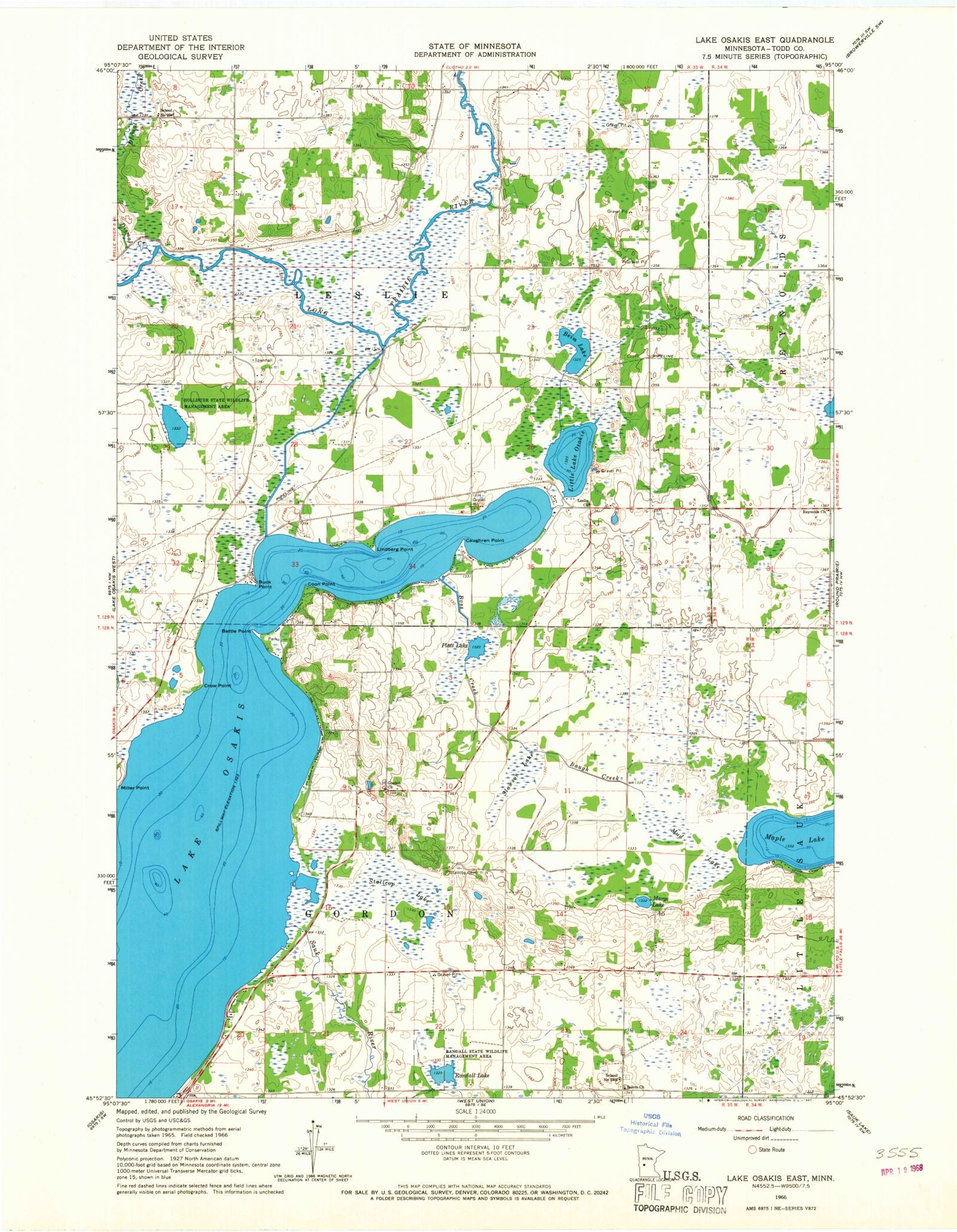 Classic USGS Lake Osakis East Minnesota 7.5'x7.5' Topo Map – MyTopo Map ...