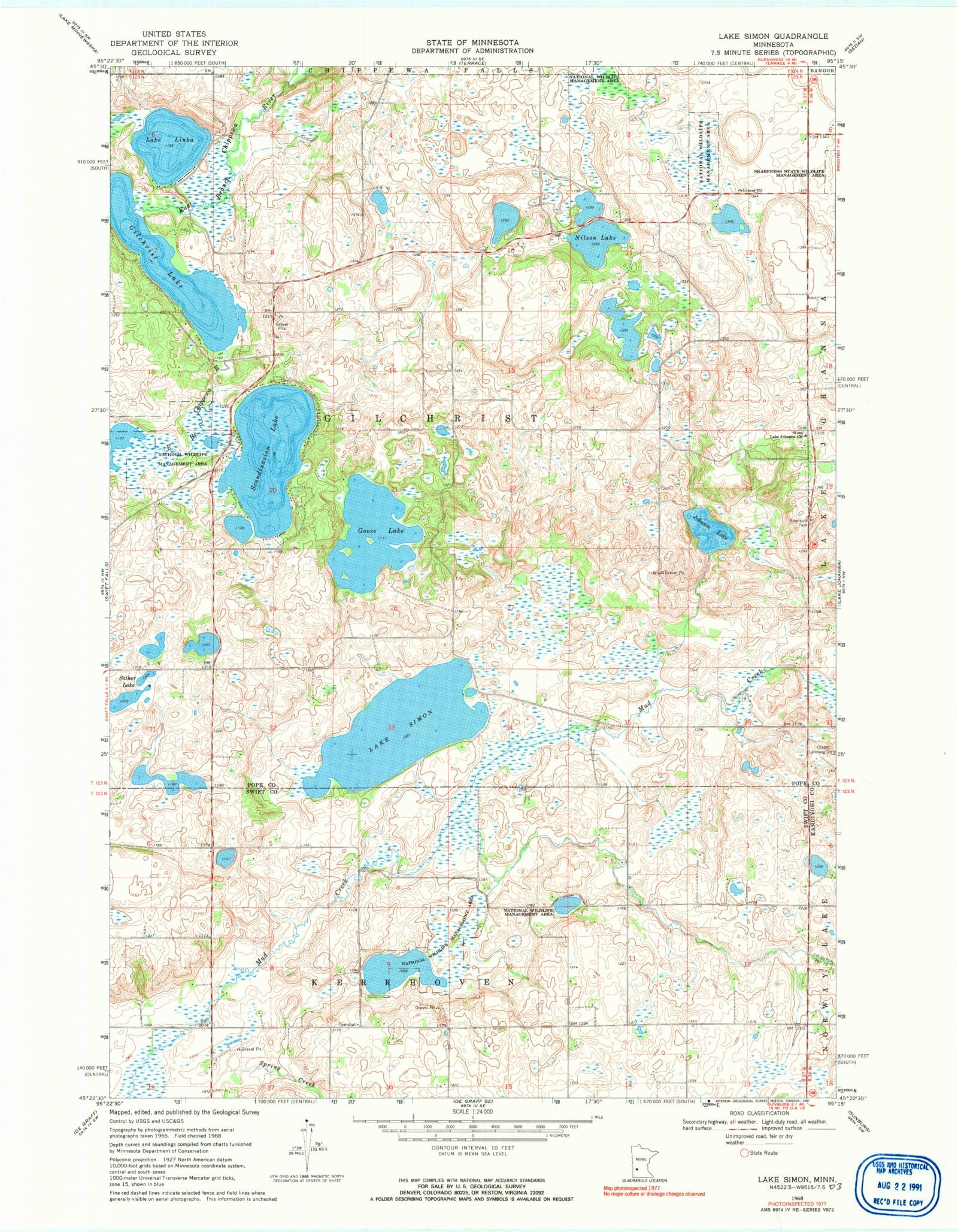 Classic USGS Lake Simon Minnesota 7.5'x7.5' Topo Map – MyTopo Map Store