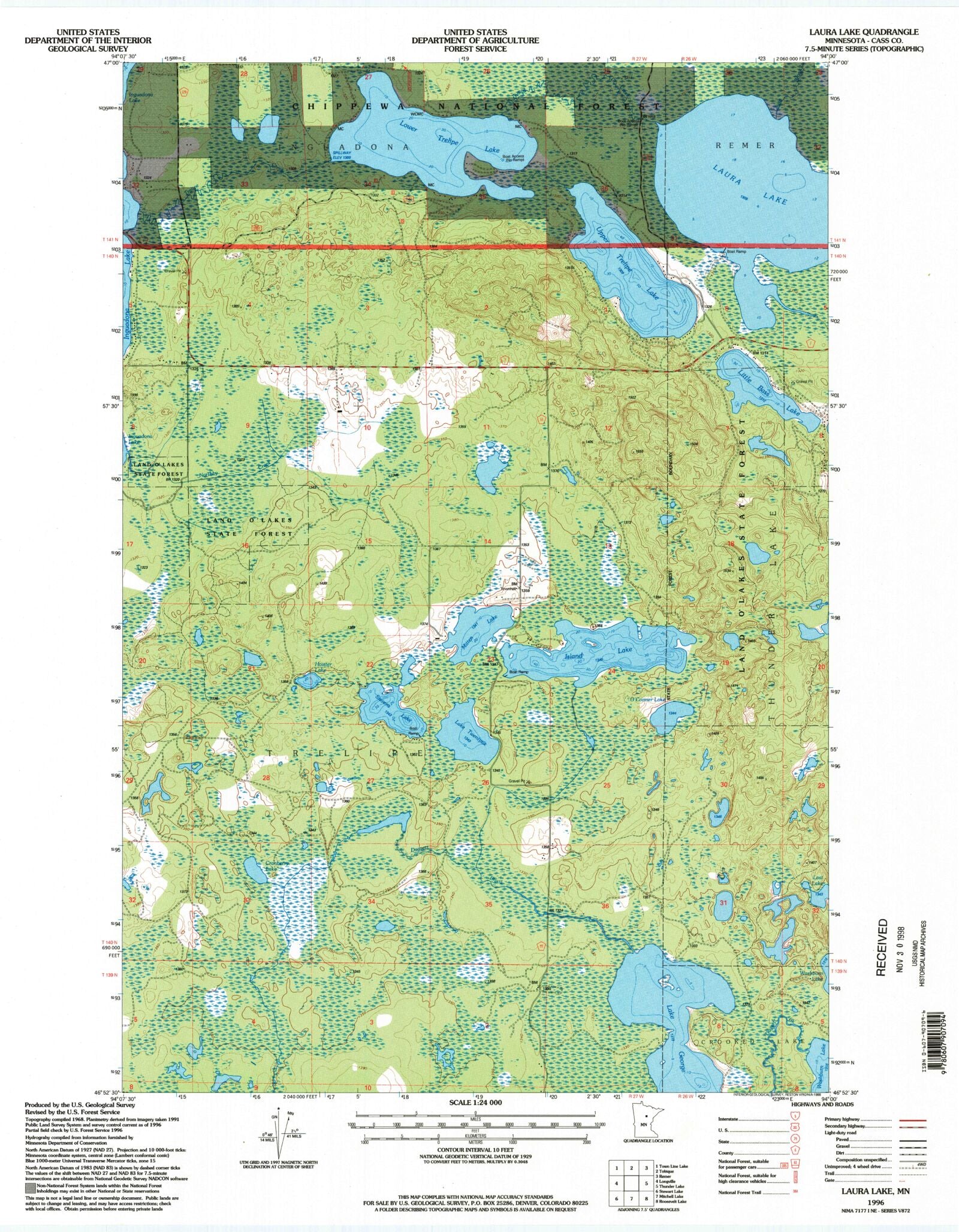 Classic USGS Laura Lake Minnesota 7.5'x7.5' Topo Map – MyTopo Map Store