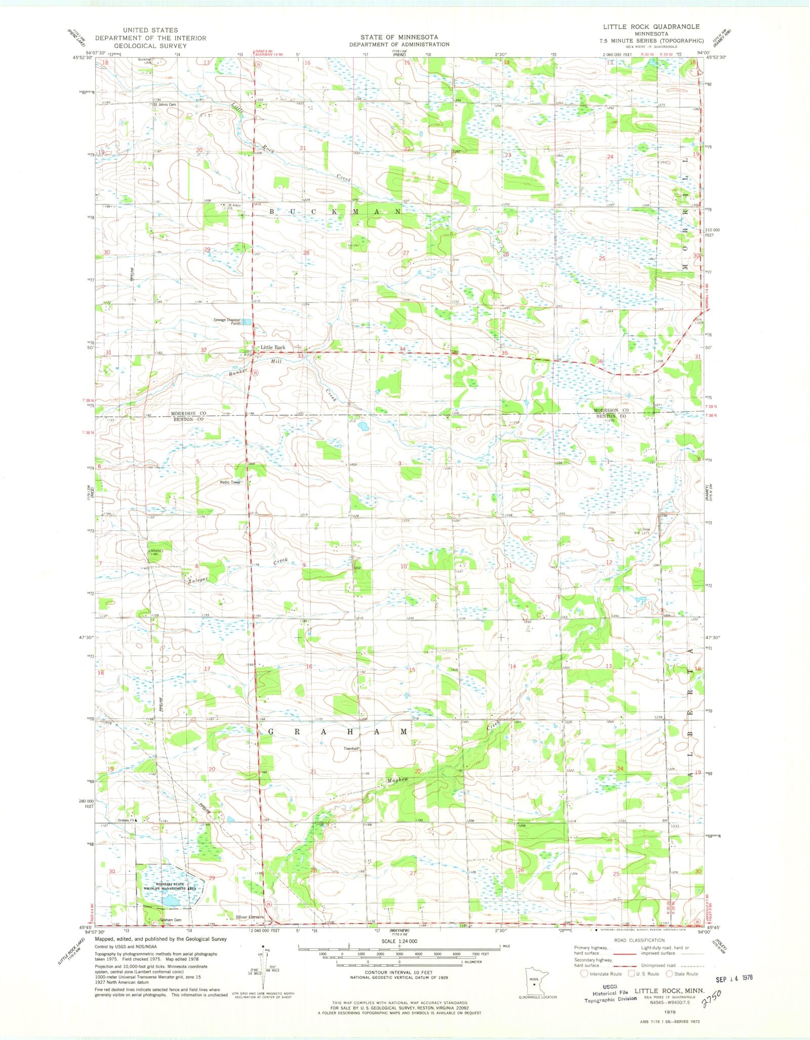 Classic USGS Little Rock Minnesota 7.5'x7.5' Topo Map – MyTopo Map Store