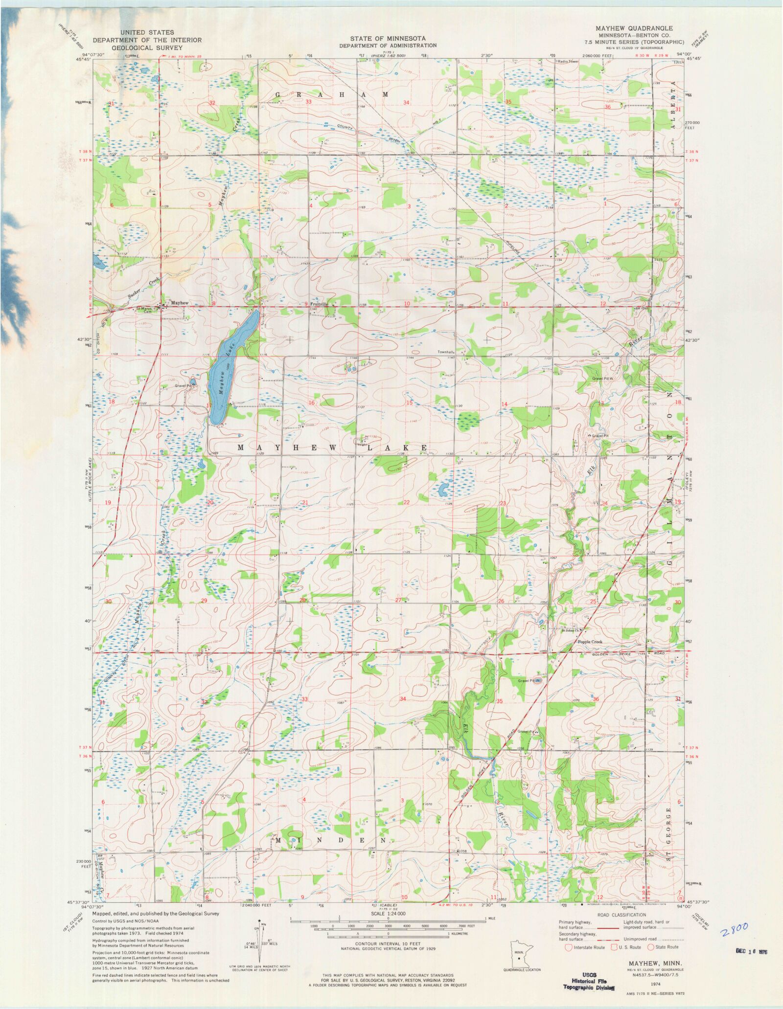 Classic USGS Mayhew Minnesota 7.5'x7.5' Topo Map – MyTopo Map Store