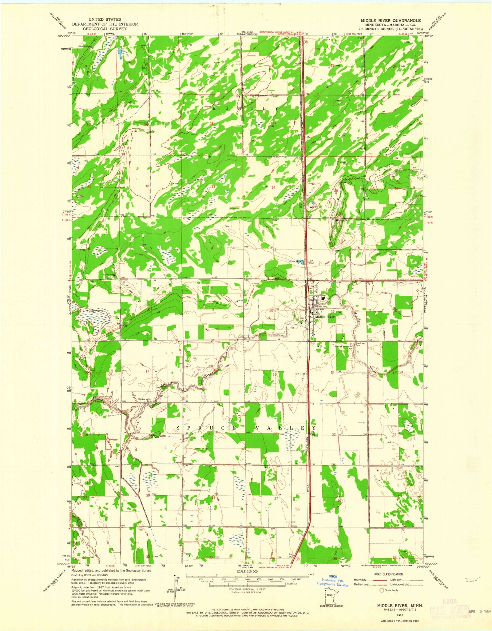 Classic USGS Middle River Minnesota 7.5'x7.5' Topo Map – MyTopo Map Store