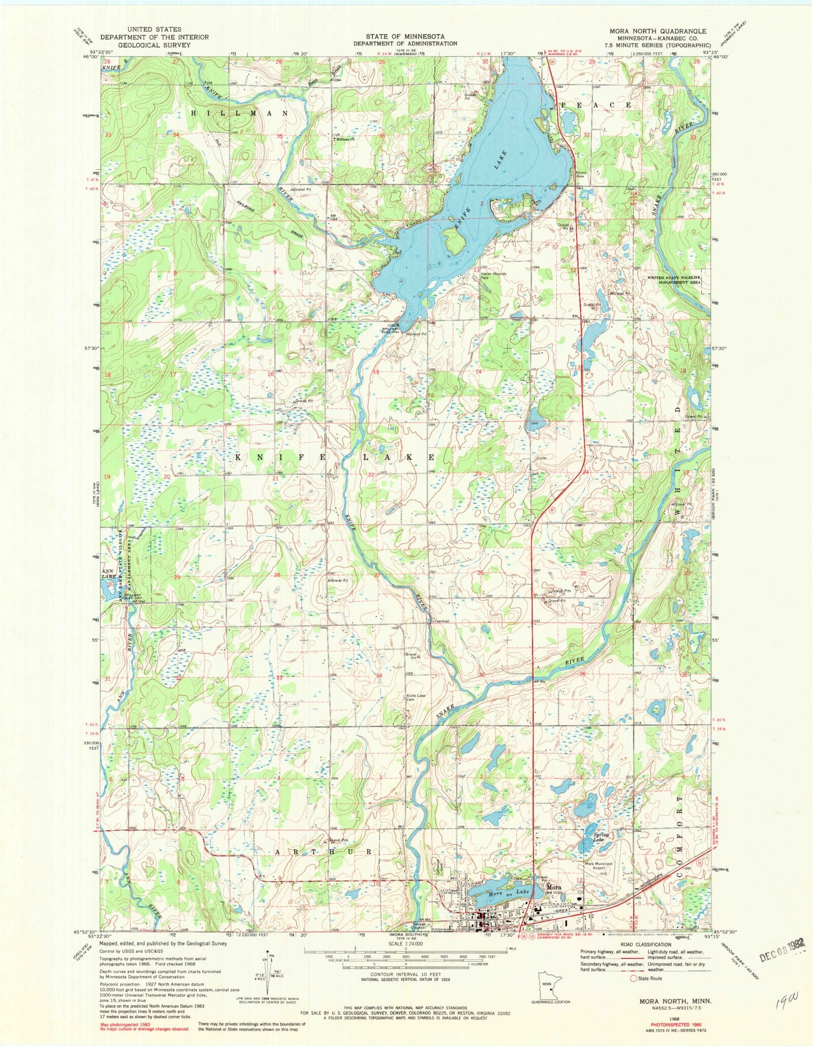 Classic USGS Mora North Minnesota 7.5'x7.5' Topo Map – MyTopo Map Store