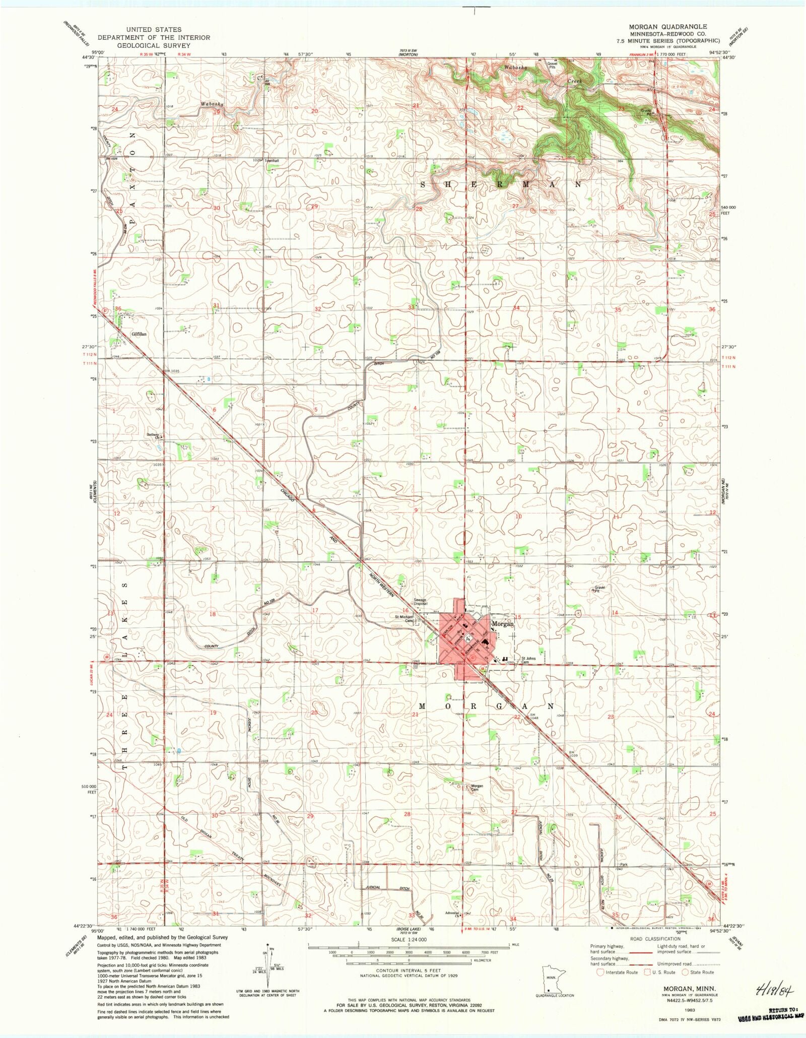Classic USGS Morgan Minnesota 7.5'x7.5' Topo Map – MyTopo Map Store