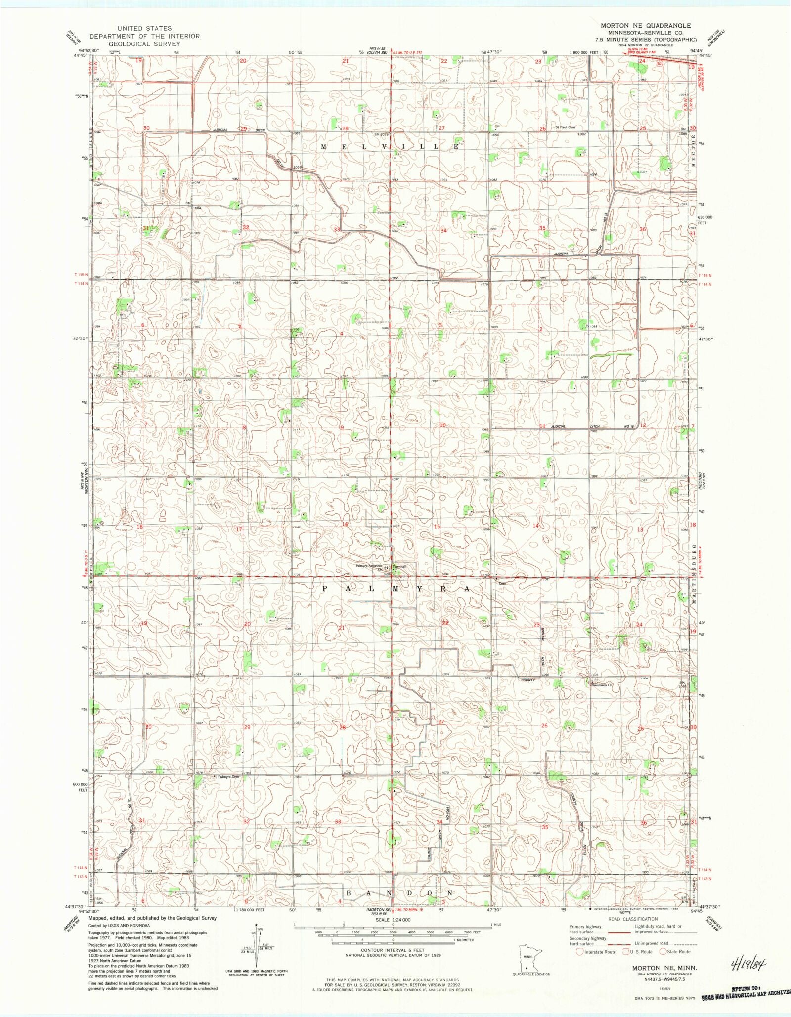 Classic USGS Morton NE Minnesota 7.5'x7.5' Topo Map – MyTopo Map Store