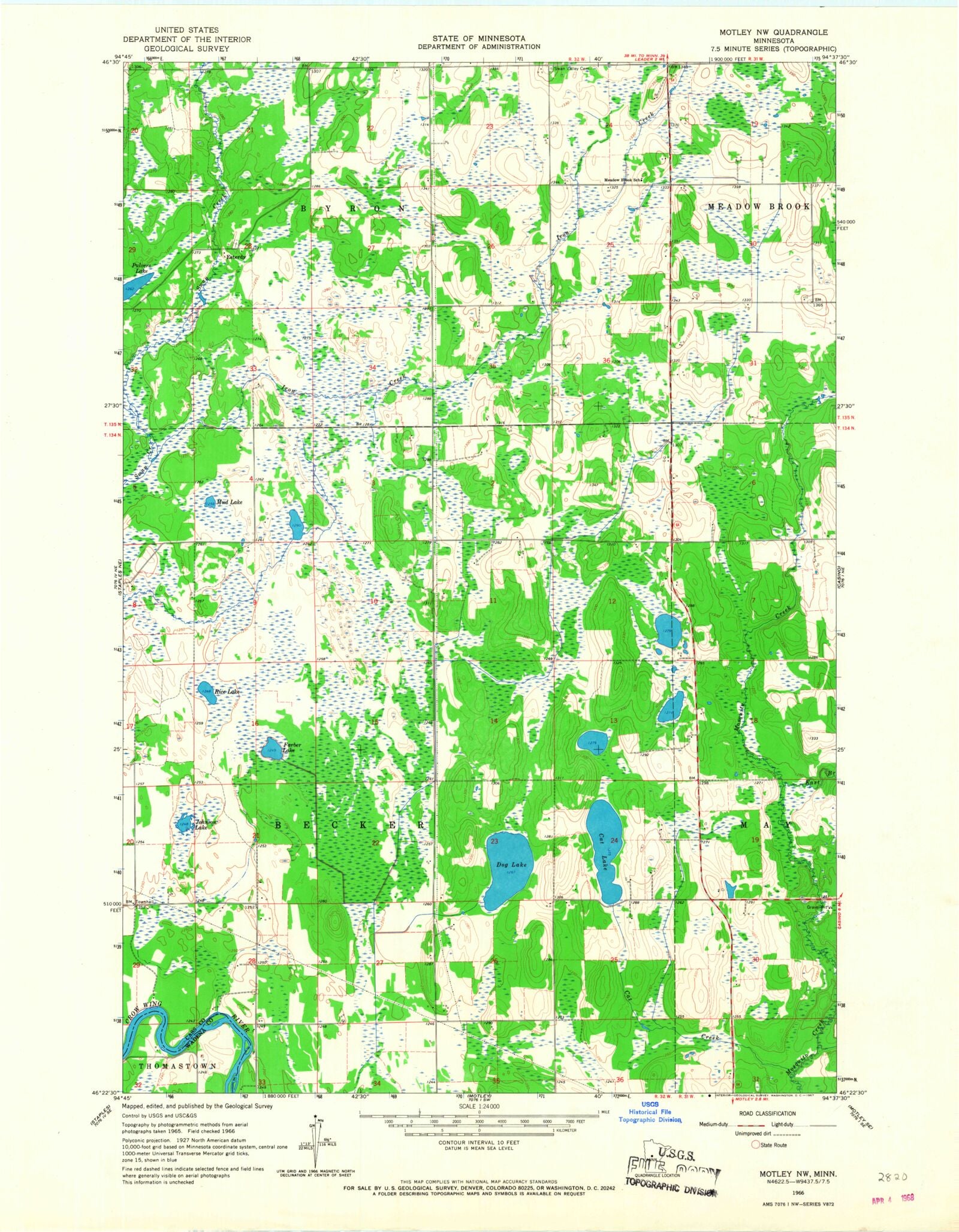 Classic USGS Motley NW Minnesota 7.5'x7.5' Topo Map – MyTopo Map Store