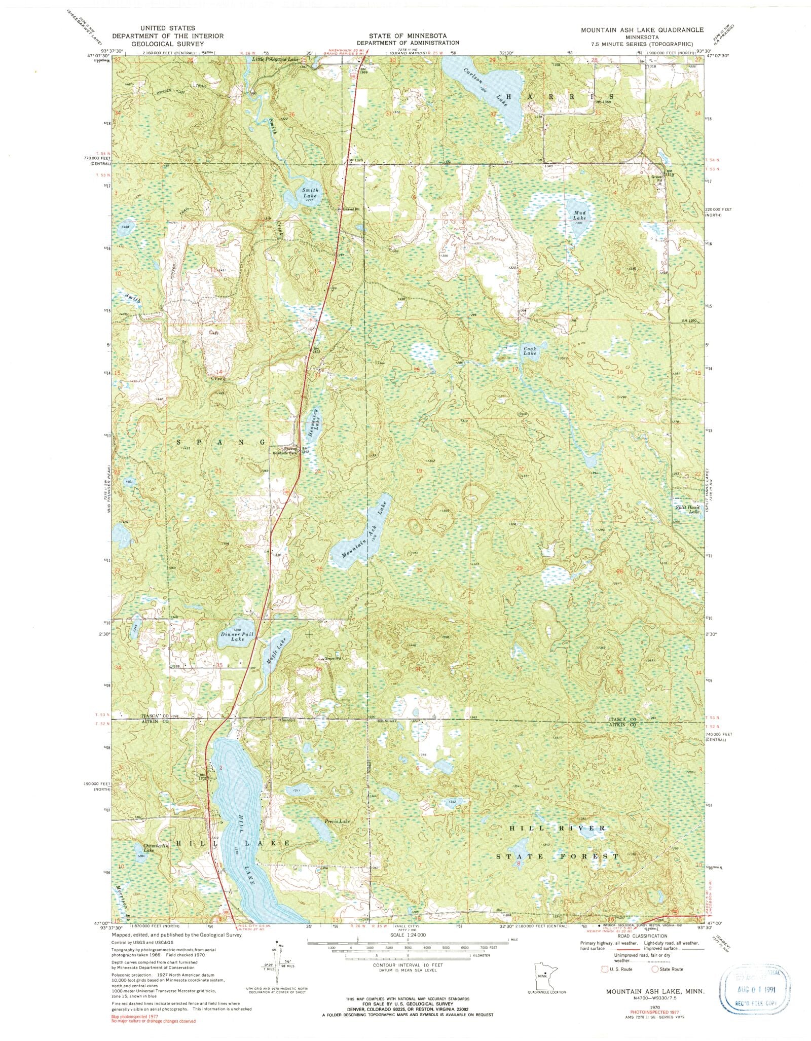 Classic USGS Mountain Ash Lake Minnesota 7.5'x7.5' Topo Map – MyTopo ...