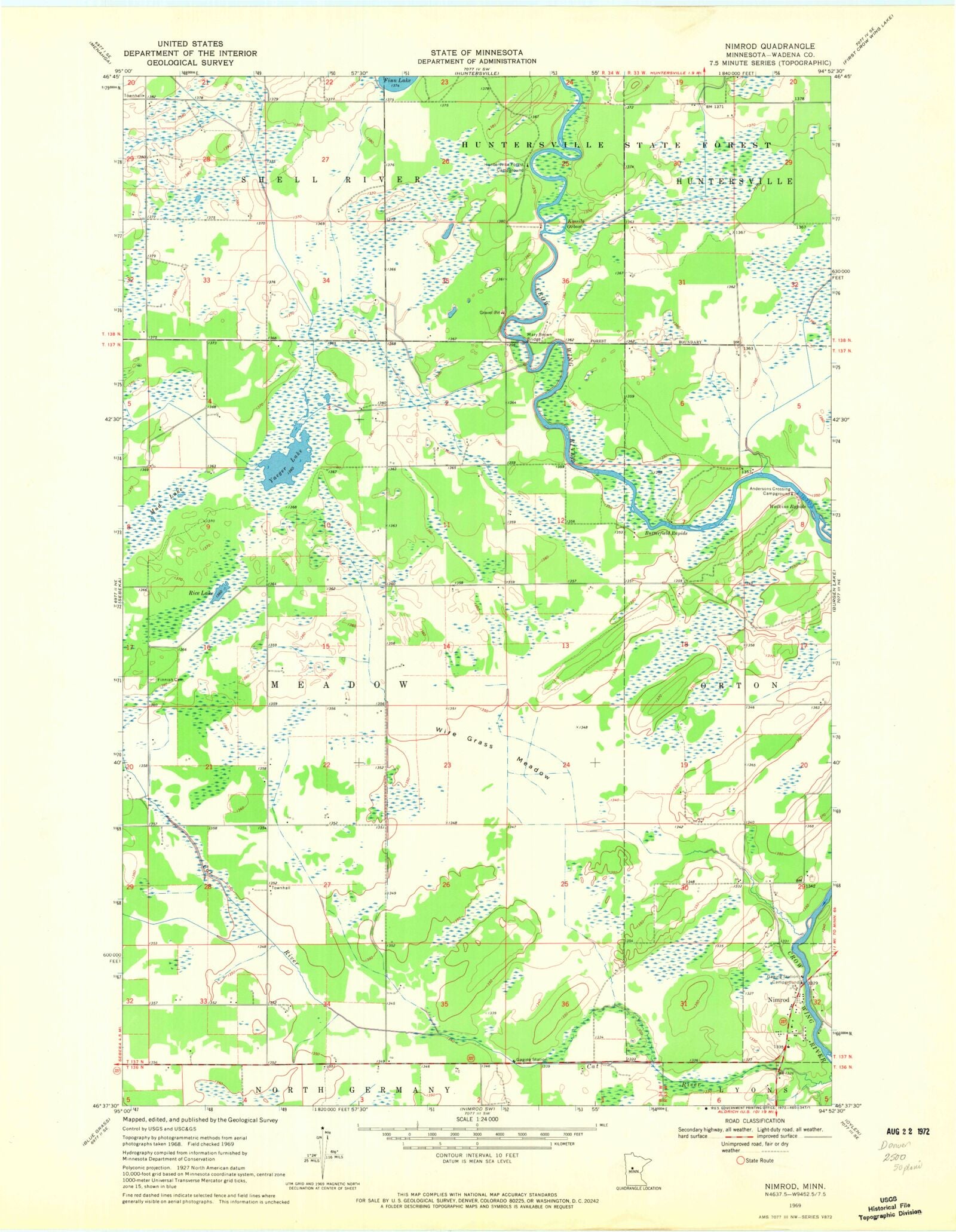 Classic USGS Nimrod Minnesota 7.5'x7.5' Topo Map – MyTopo Map Store