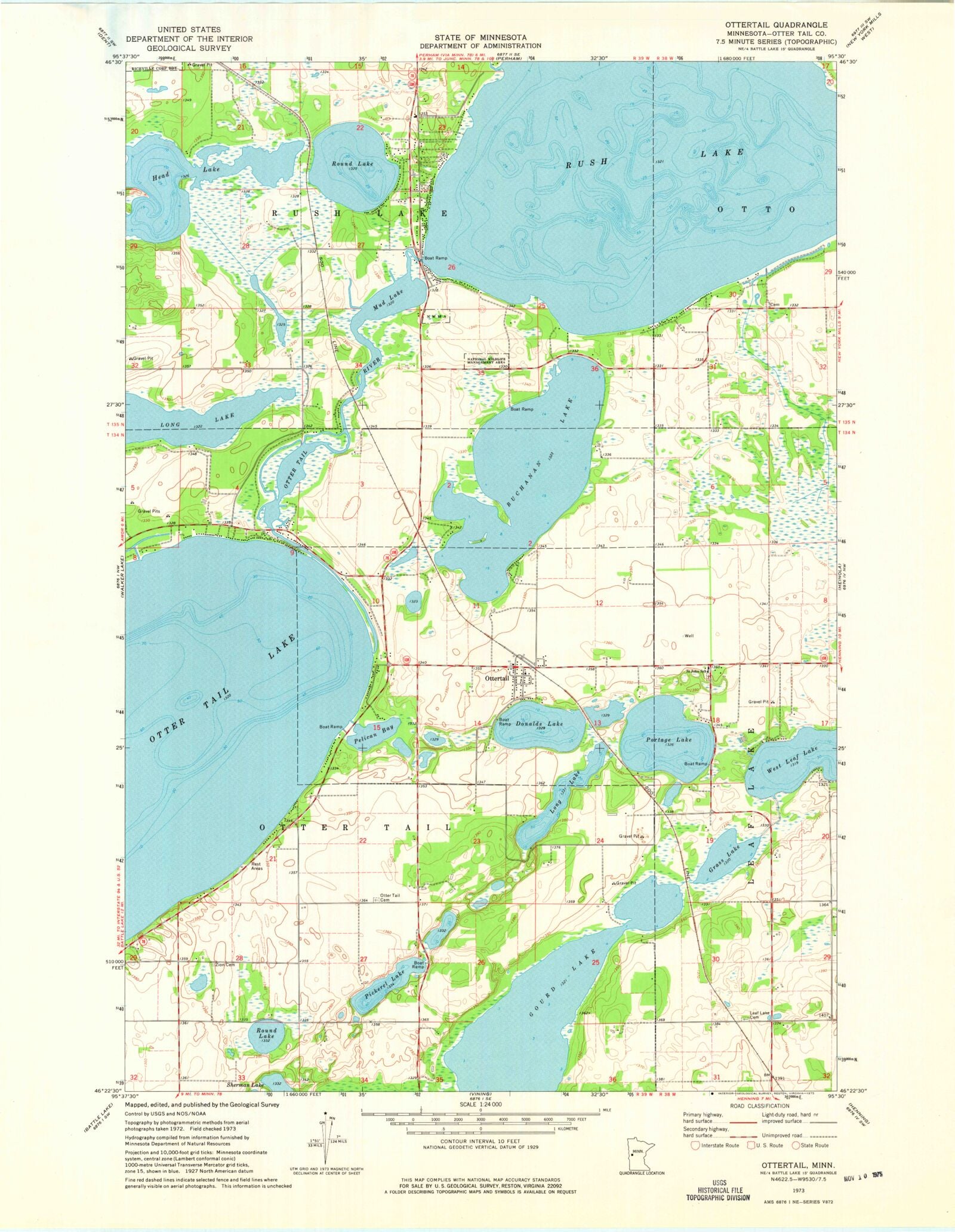 Classic USGS Ottertail Minnesota 7.5'x7.5' Topo Map – MyTopo Map Store