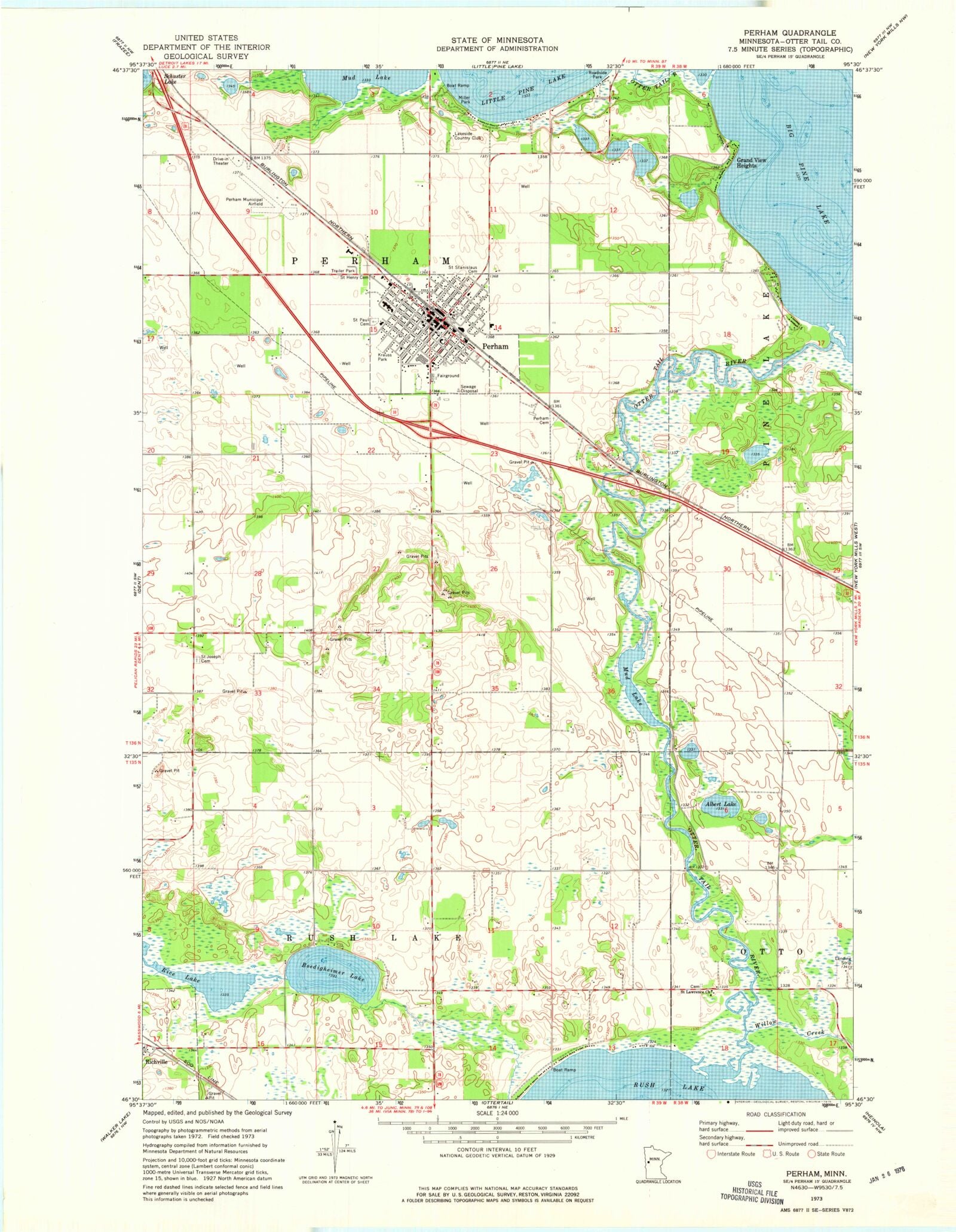 Classic USGS Perham Minnesota 7.5'x7.5' Topo Map – MyTopo Map Store