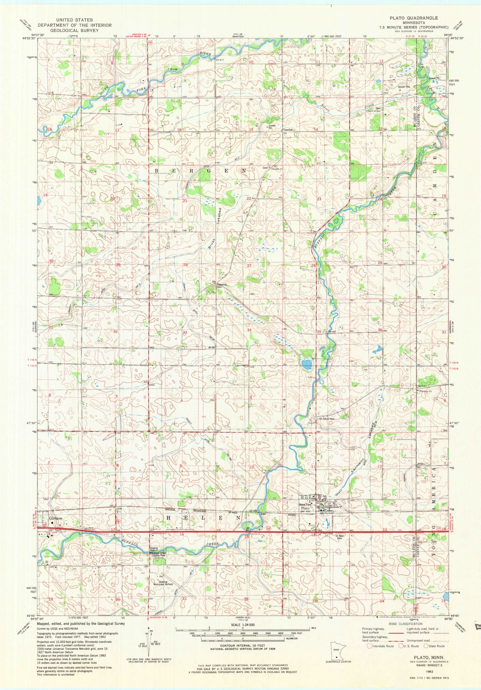 Classic USGS Plato Minnesota 7.5'x7.5' Topo Map – MyTopo Map Store