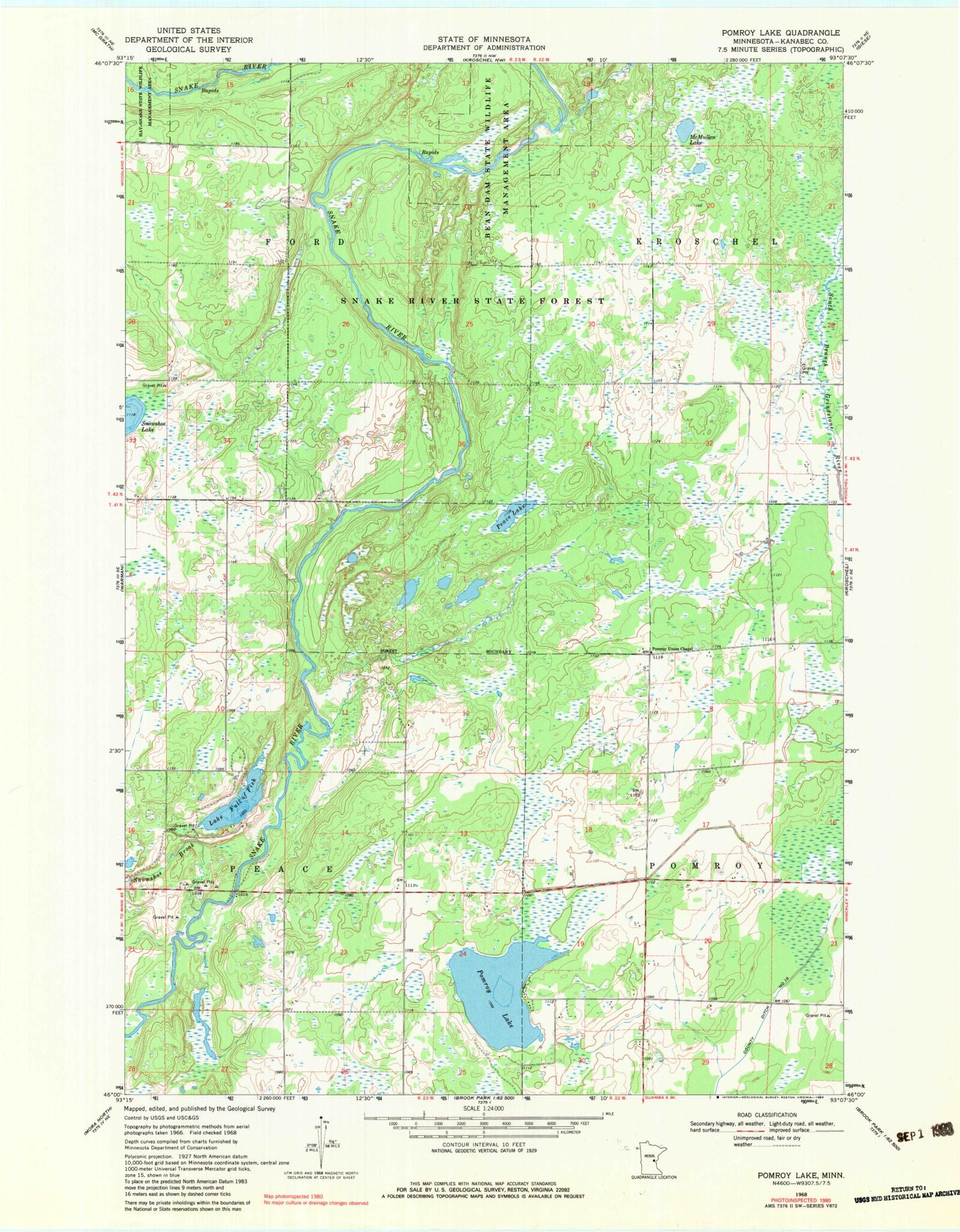 Classic USGS Pomroy Lake Minnesota 7.5'x7.5' Topo Map – MyTopo Map Store