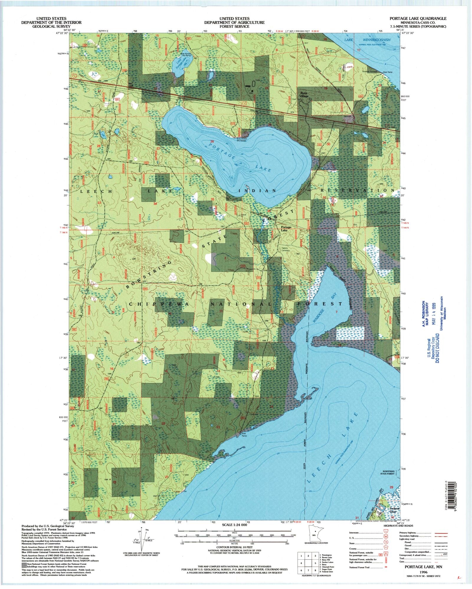 Classic USGS Portage Lake Minnesota 7.5'x7.5' Topo Map – MyTopo Map Store