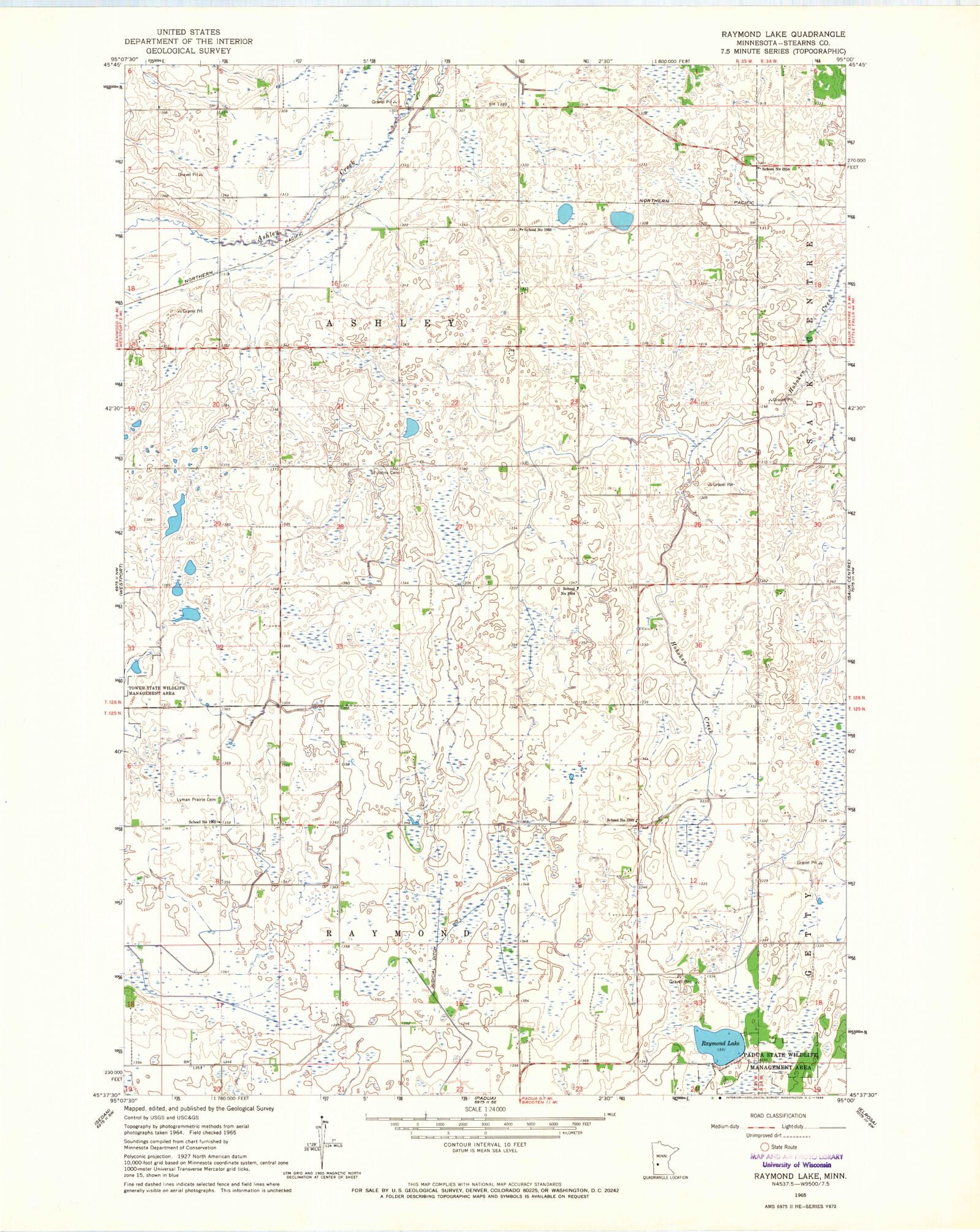 Classic USGS Raymond Lake Minnesota 7.5'x7.5' Topo Map – MyTopo Map Store