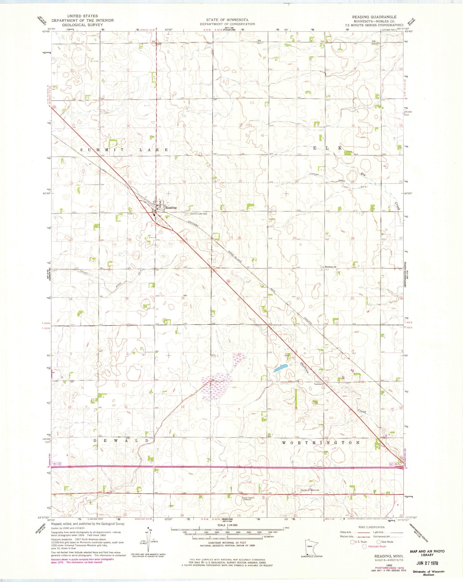 Classic USGS Reading Minnesota 7.5'x7.5' Topo Map – MyTopo Map Store