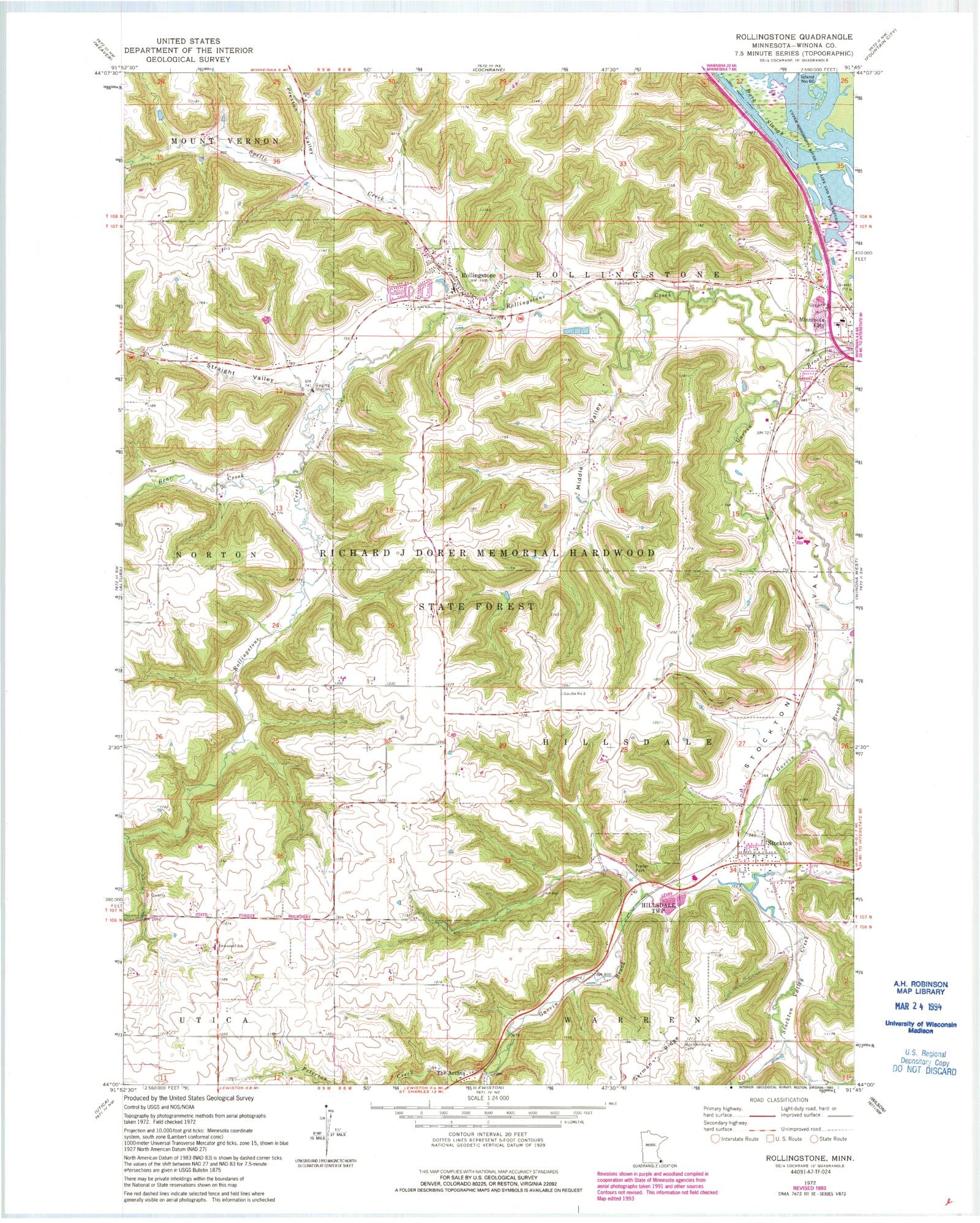 Classic USGS Rollingstone Minnesota 7.5'x7.5' Topo Map – MyTopo Map Store