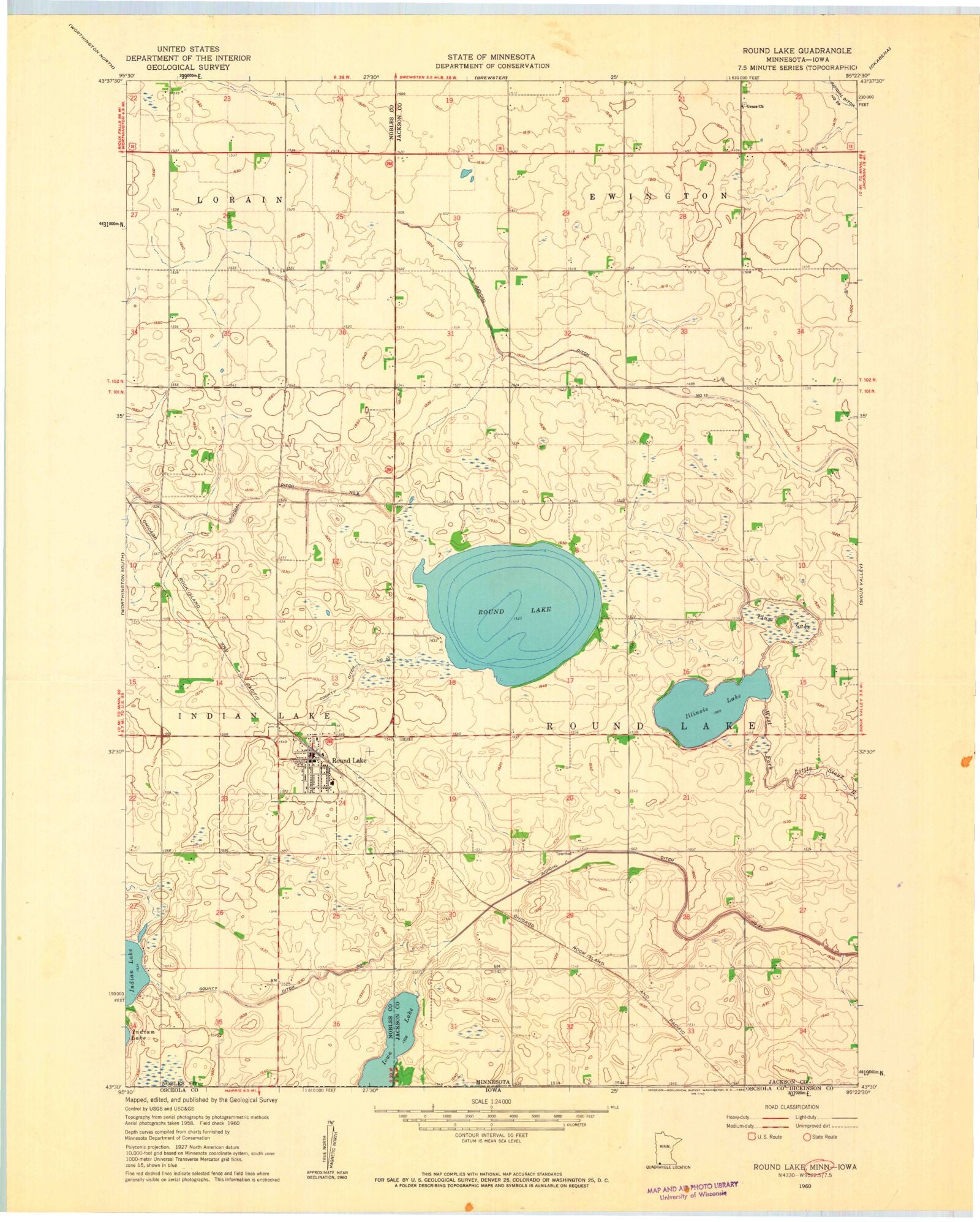 Classic USGS Round Lake Minnesota 7.5'x7.5' Topo Map – MyTopo Map Store