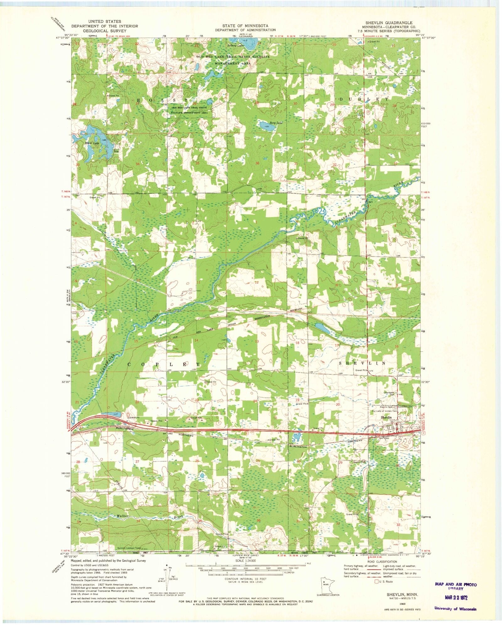 Classic USGS Shevlin Minnesota 7.5'x7.5' Topo Map – MyTopo Map Store