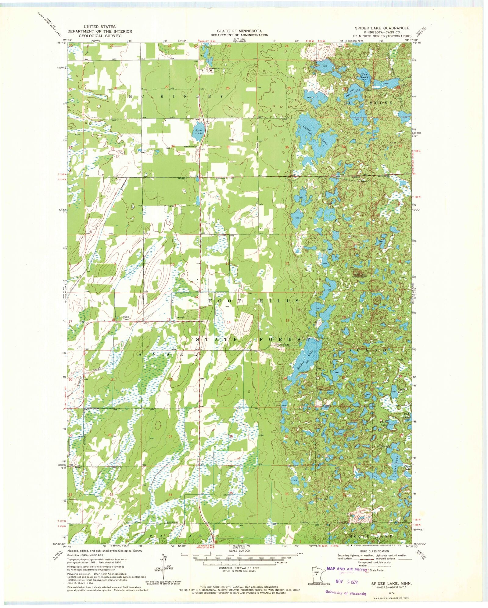 Classic USGS Spider Lake Minnesota 7.5'x7.5' Topo Map – MyTopo Map Store