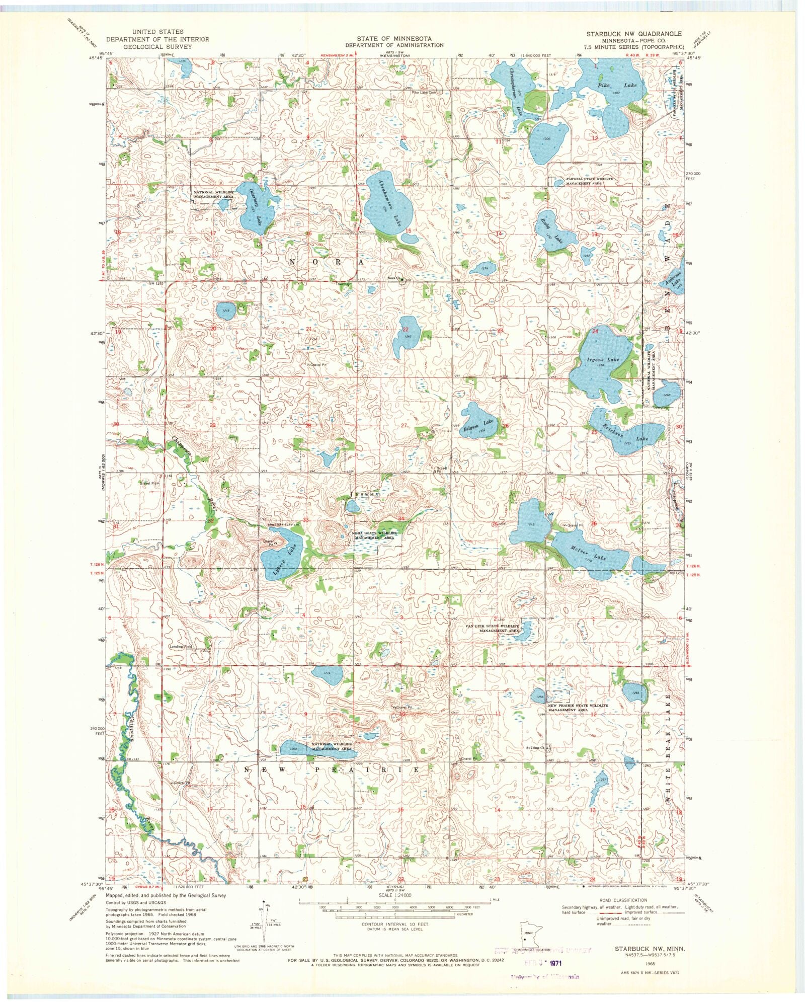 Classic USGS Starbuck NW Minnesota 7.5'x7.5' Topo Map – MyTopo Map Store