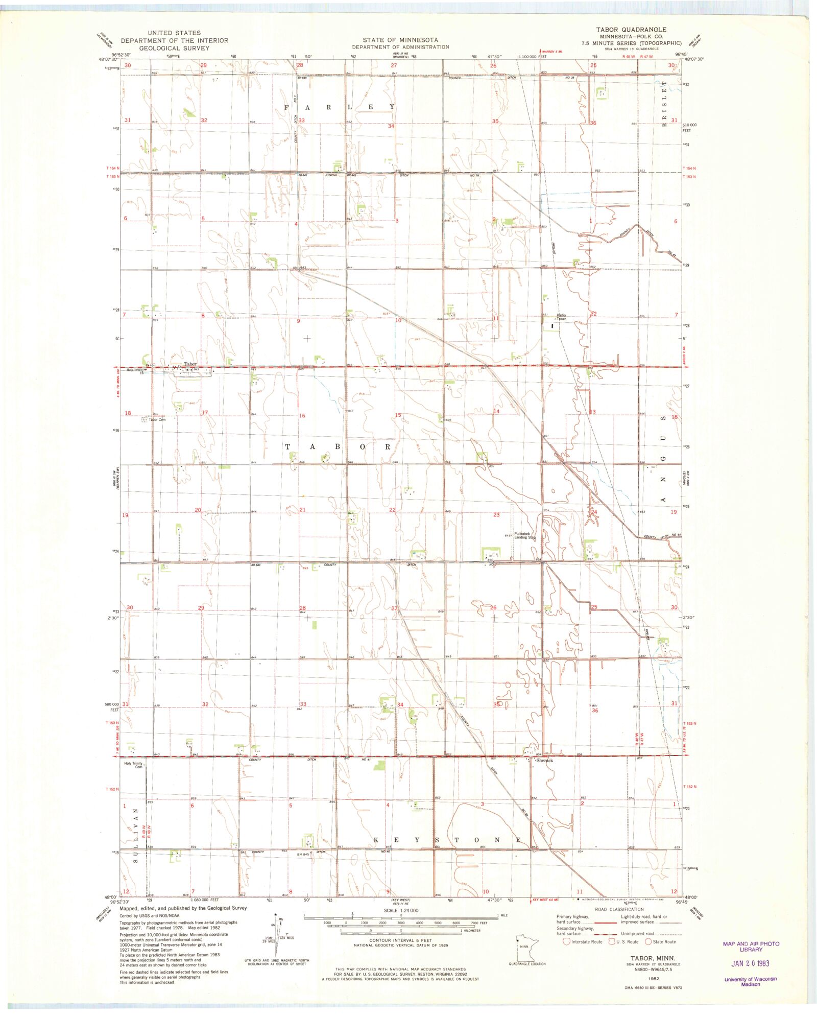 Classic USGS Tabor Minnesota 7.5'x7.5' Topo Map – MyTopo Map Store