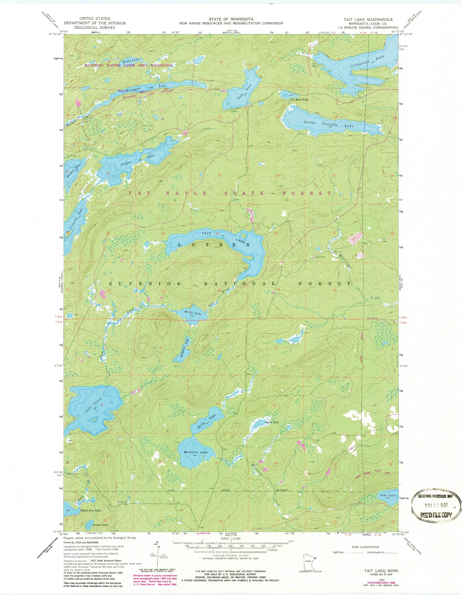 Classic USGS Tait Lake Minnesota 7.5'x7.5' Topo Map – MyTopo Map Store