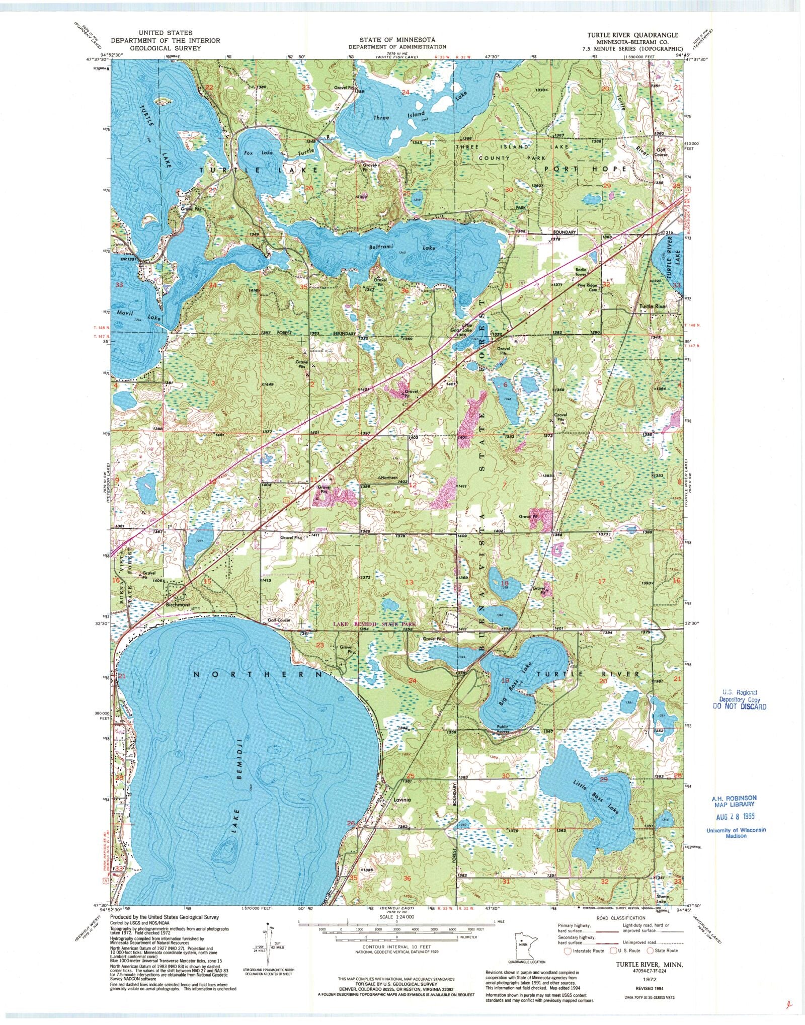Classic USGS Turtle River Minnesota 7.5'x7.5' Topo Map – MyTopo Map Store