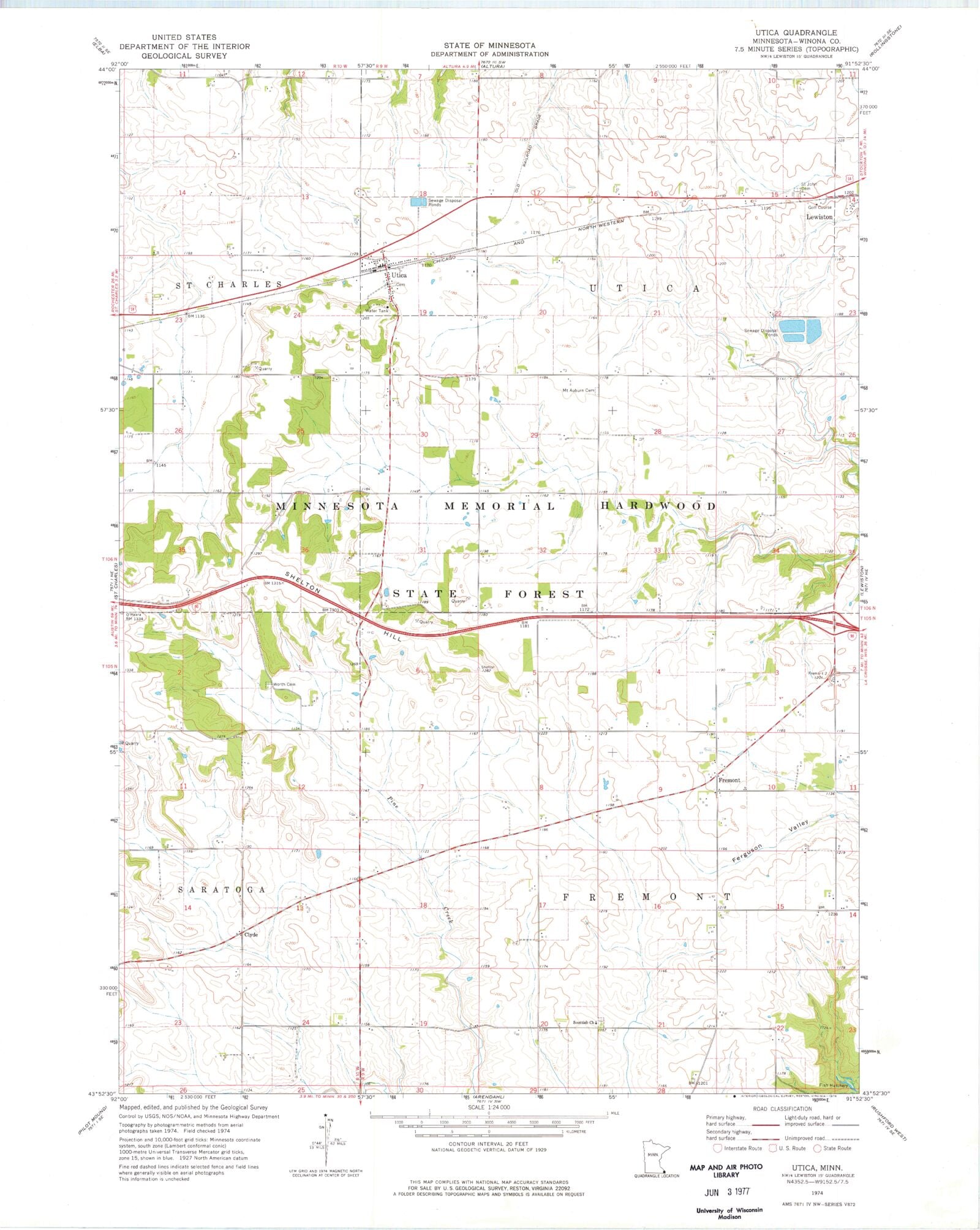 Classic USGS Utica Minnesota 7.5'x7.5' Topo Map – MyTopo Map Store