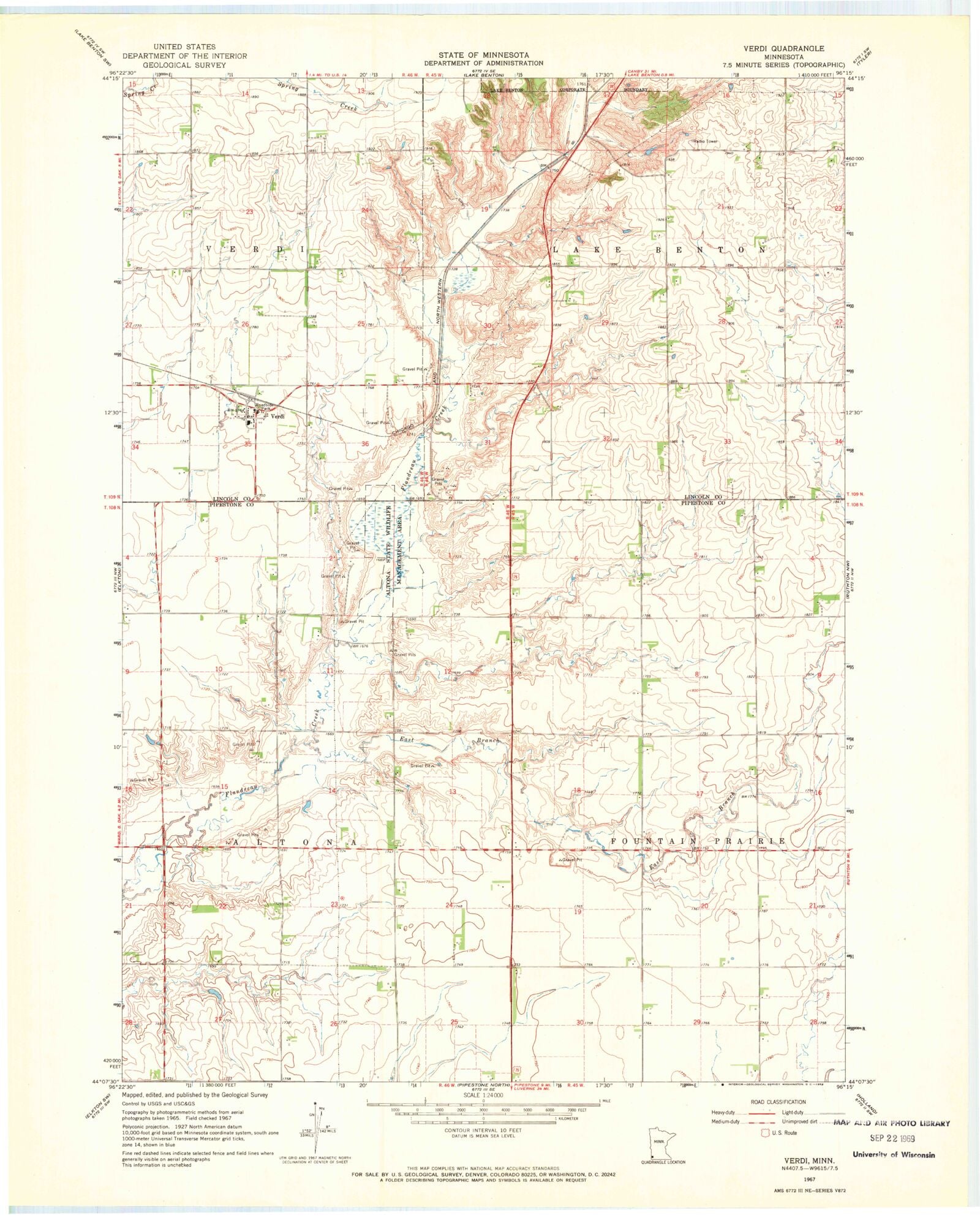 Classic USGS Verdi Minnesota 7.5'x7.5' Topo Map – MyTopo Map Store