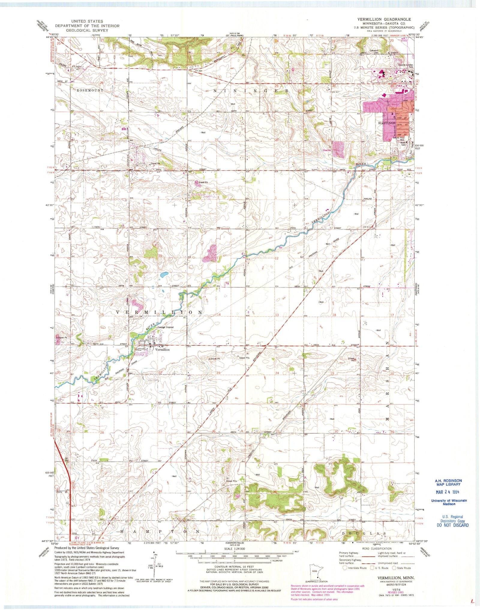 Classic USGS Vermillion Minnesota 7.5'x7.5' Topo Map – MyTopo Map Store