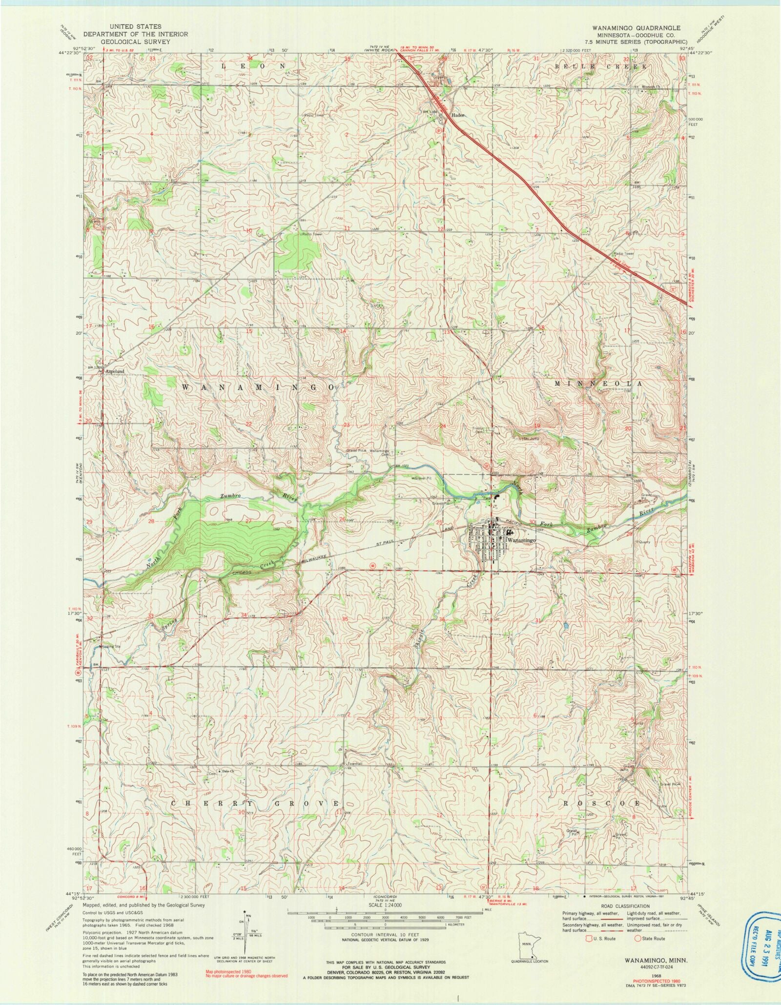 Classic USGS Wanamingo Minnesota 7.5'x7.5' Topo Map – MyTopo Map Store