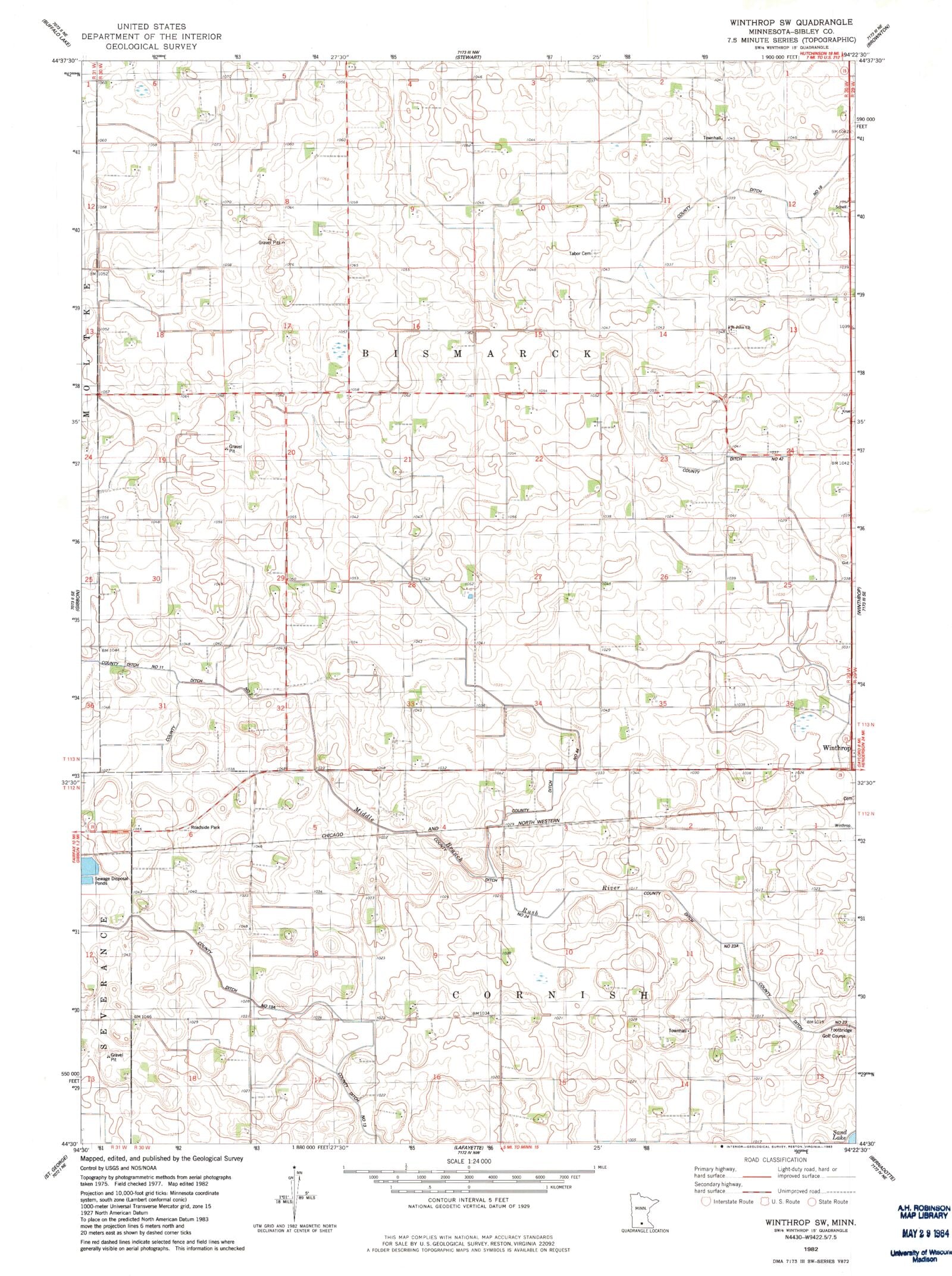 Classic USGS Winthrop SW Minnesota 7.5'x7.5' Topo Map – MyTopo Map Store