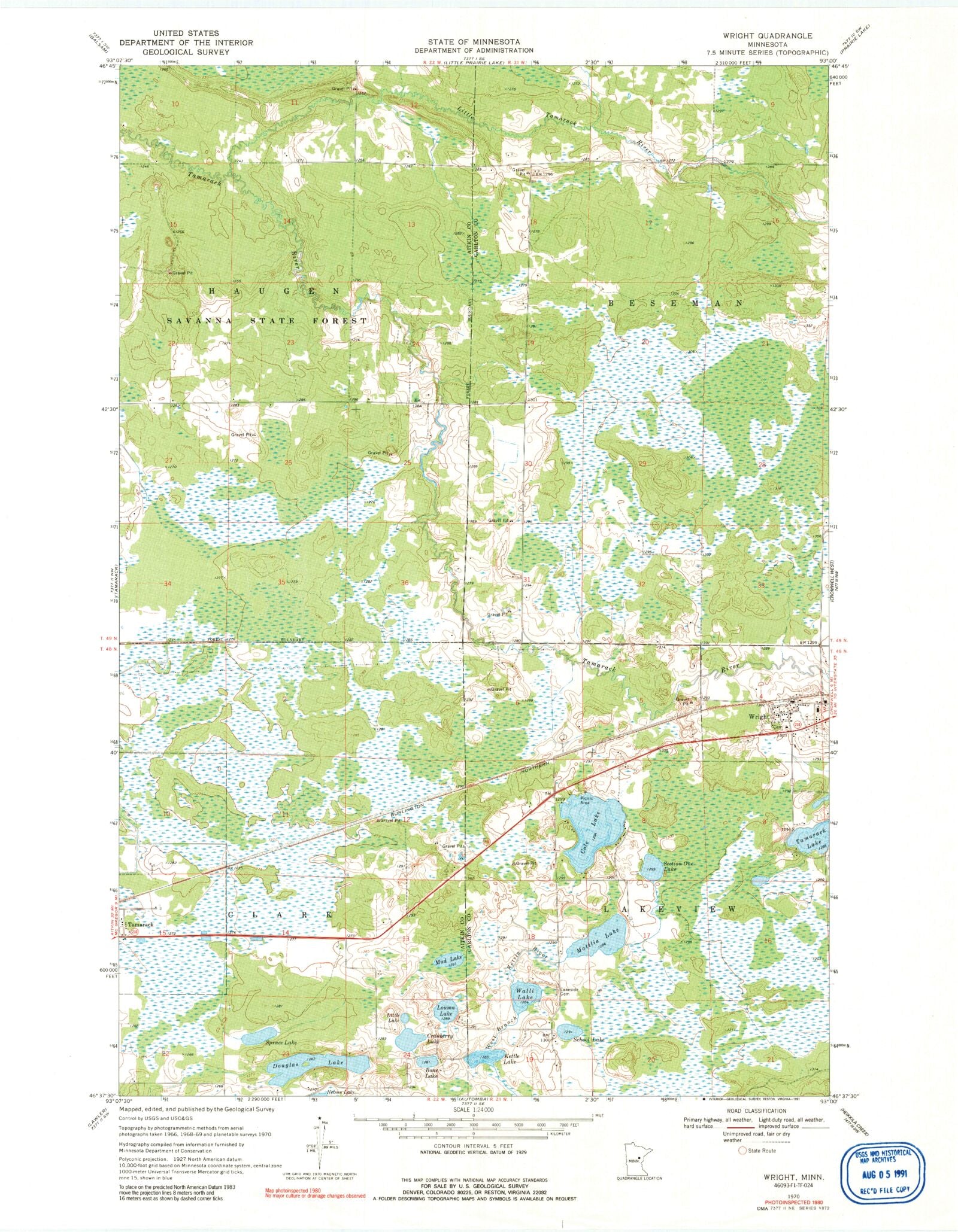 Classic USGS Wright Minnesota 7.5'x7.5' Topo Map – MyTopo Map Store